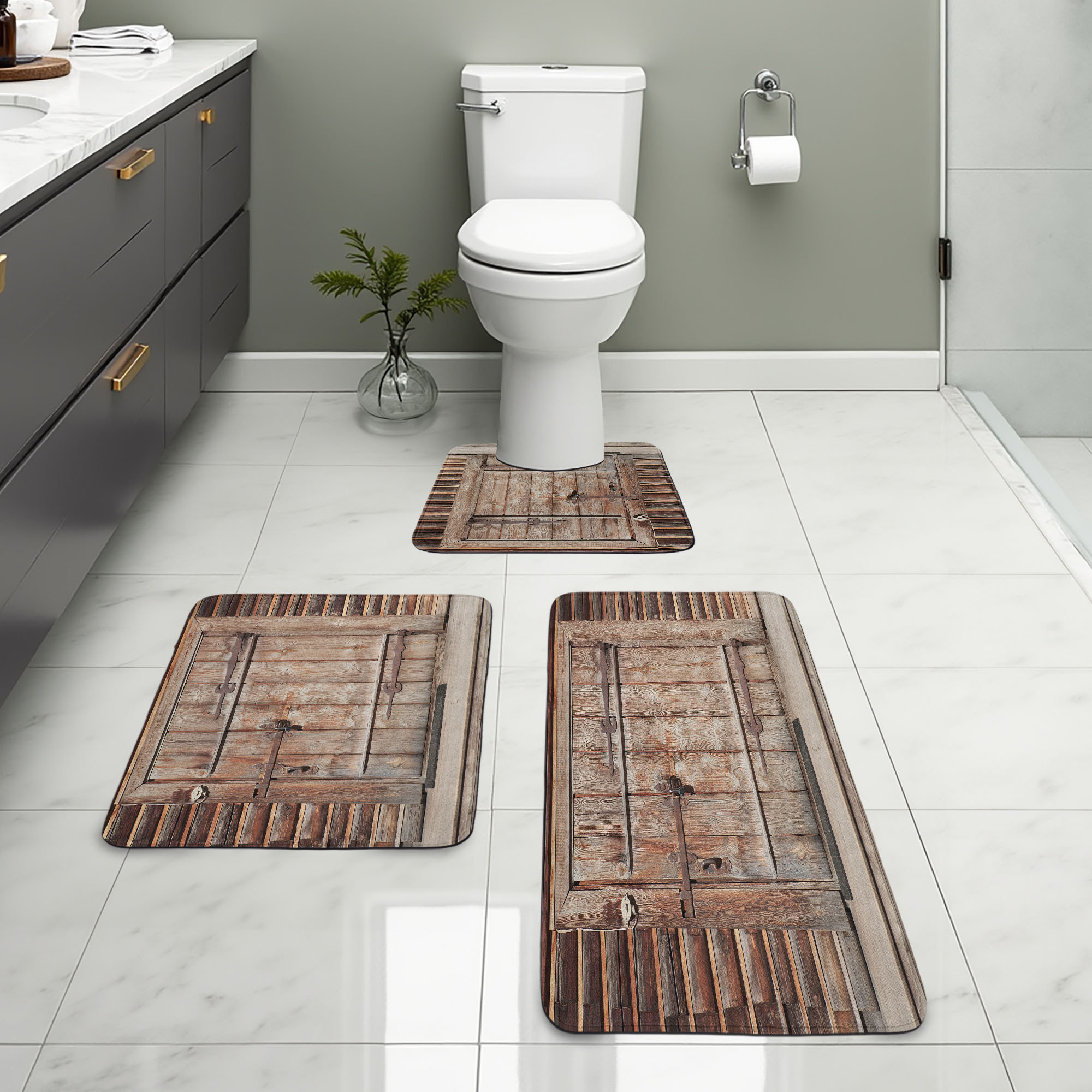 East Urban Home Rustic Bathroom Rug Set 3 Pieces U-Shape & Rectangle ...