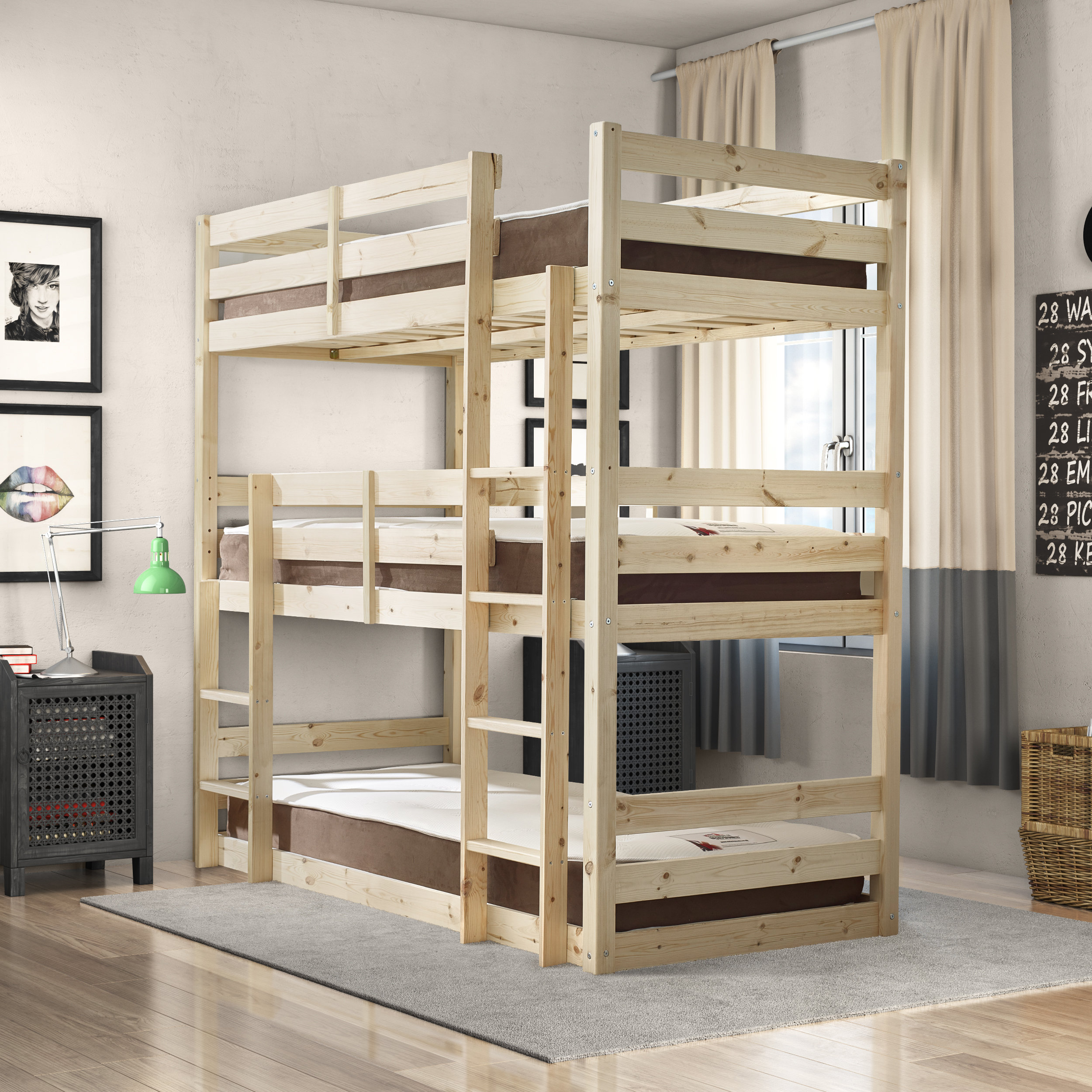 Harriet Bee Ellen Single (3') Triple Sleeper Heavy Duty Bunk Bed ...