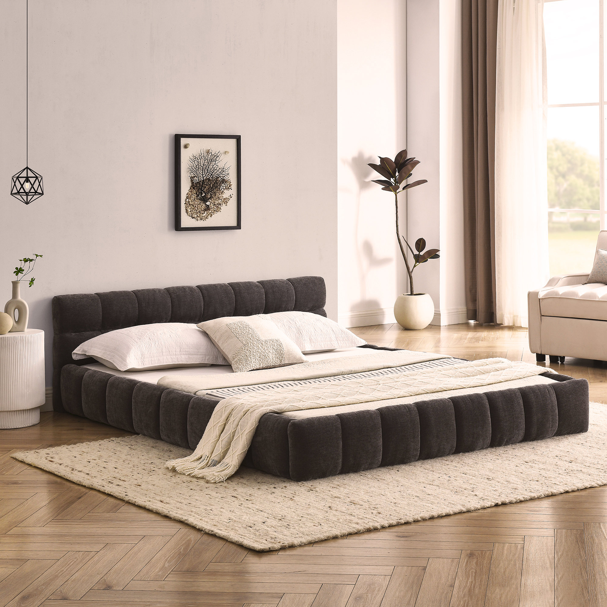 Latitude Run® Upholstered Bed Frame with Thick Fabric, Chenille Fabric ...
