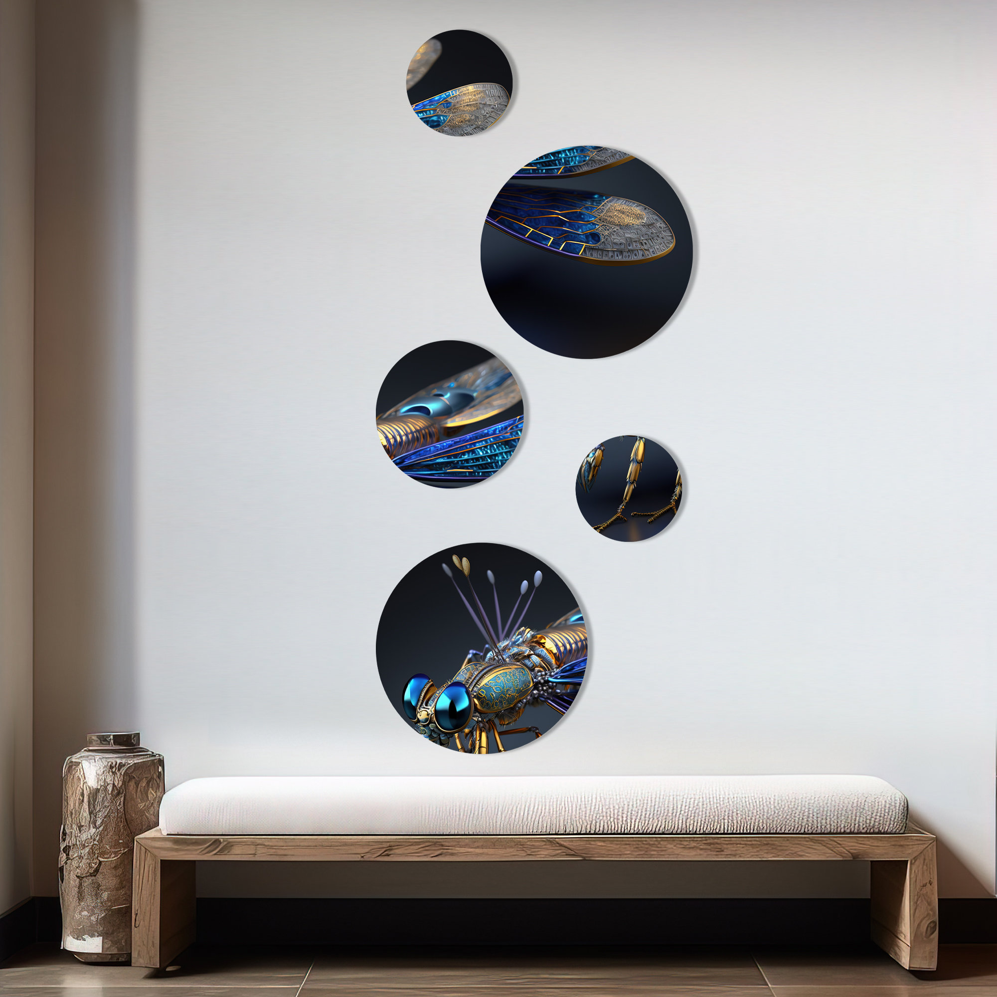 Design Art Cybernetic Dragonfly In Blue and Gold I - Animals Dragonfly ...