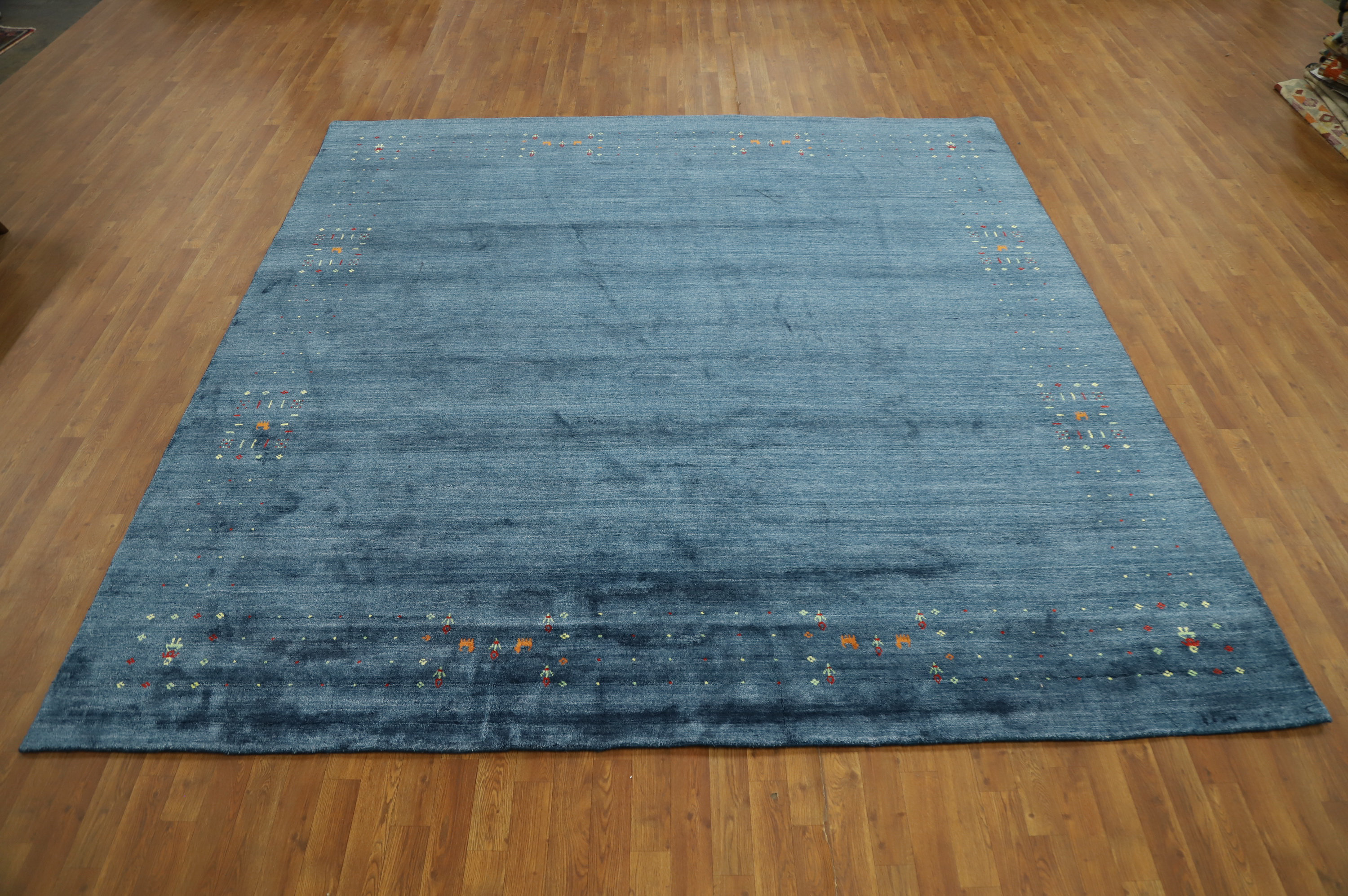 Foundry Select Elegant Blue Gabbeh Style Area Rug 10x10 with Embroidery ...
