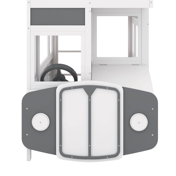 Zoomie Kids Alycee Twin over Twin Bus-shaped Bunk Bed with Wheels and ...