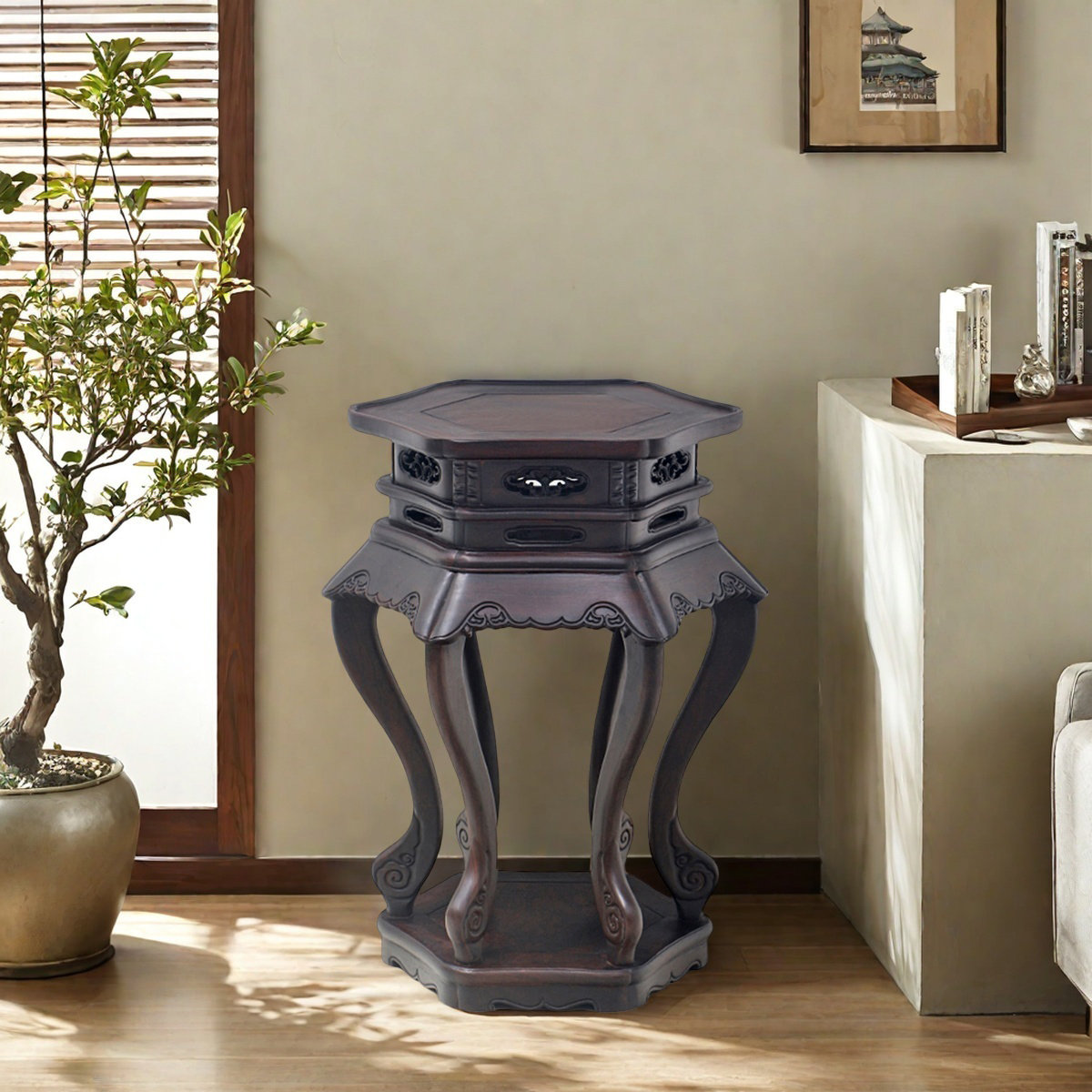 Zhang's SereneLodge Solid wood frame hexagonal thick cut wear-resistan ...