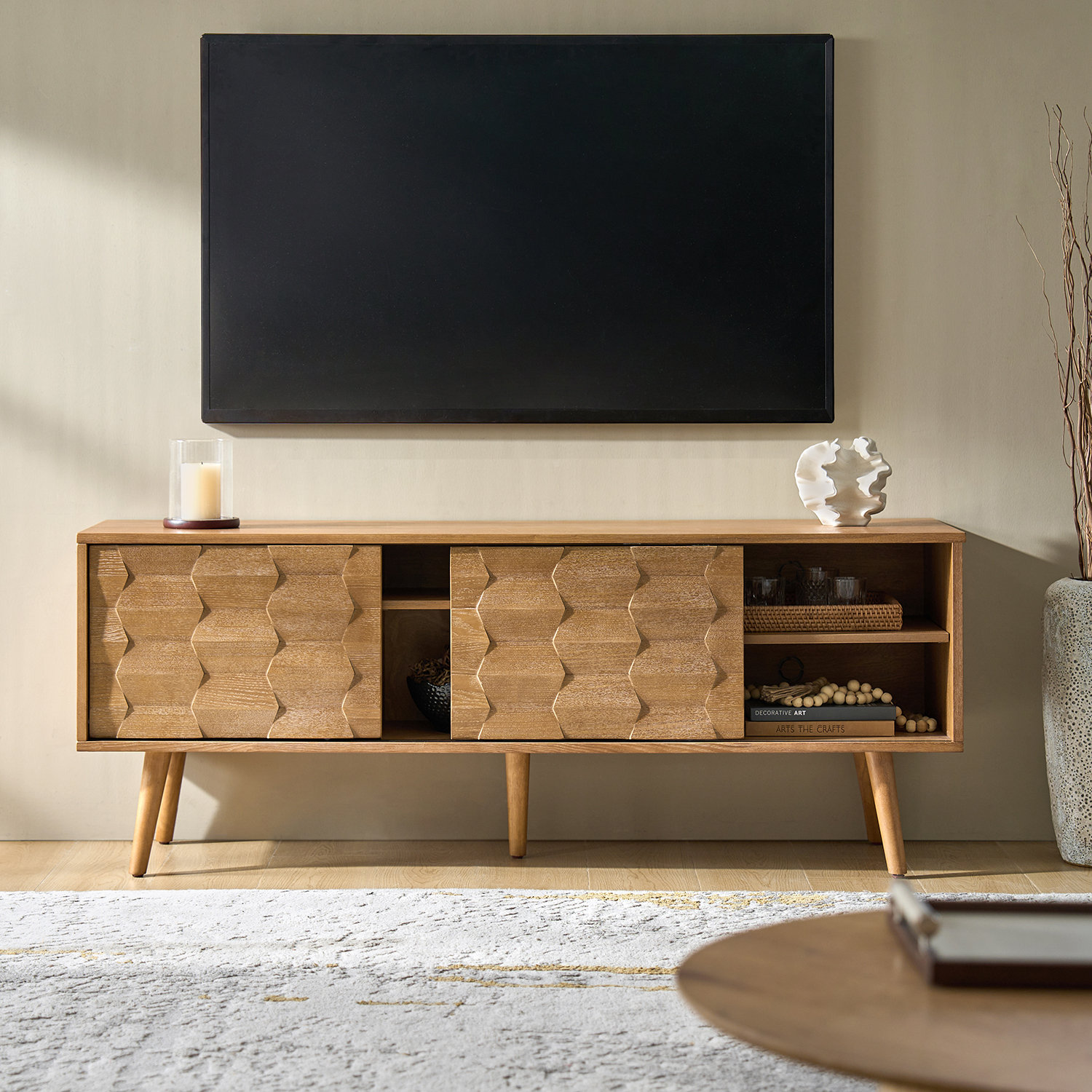 George Oliver Rikkea Mid-Century Modern TV Stand With Cable Management ...