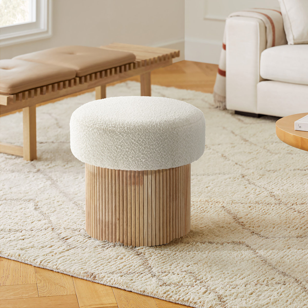 Latitude Run® Modern Upholstered White Footstool with Storage and Wood ...