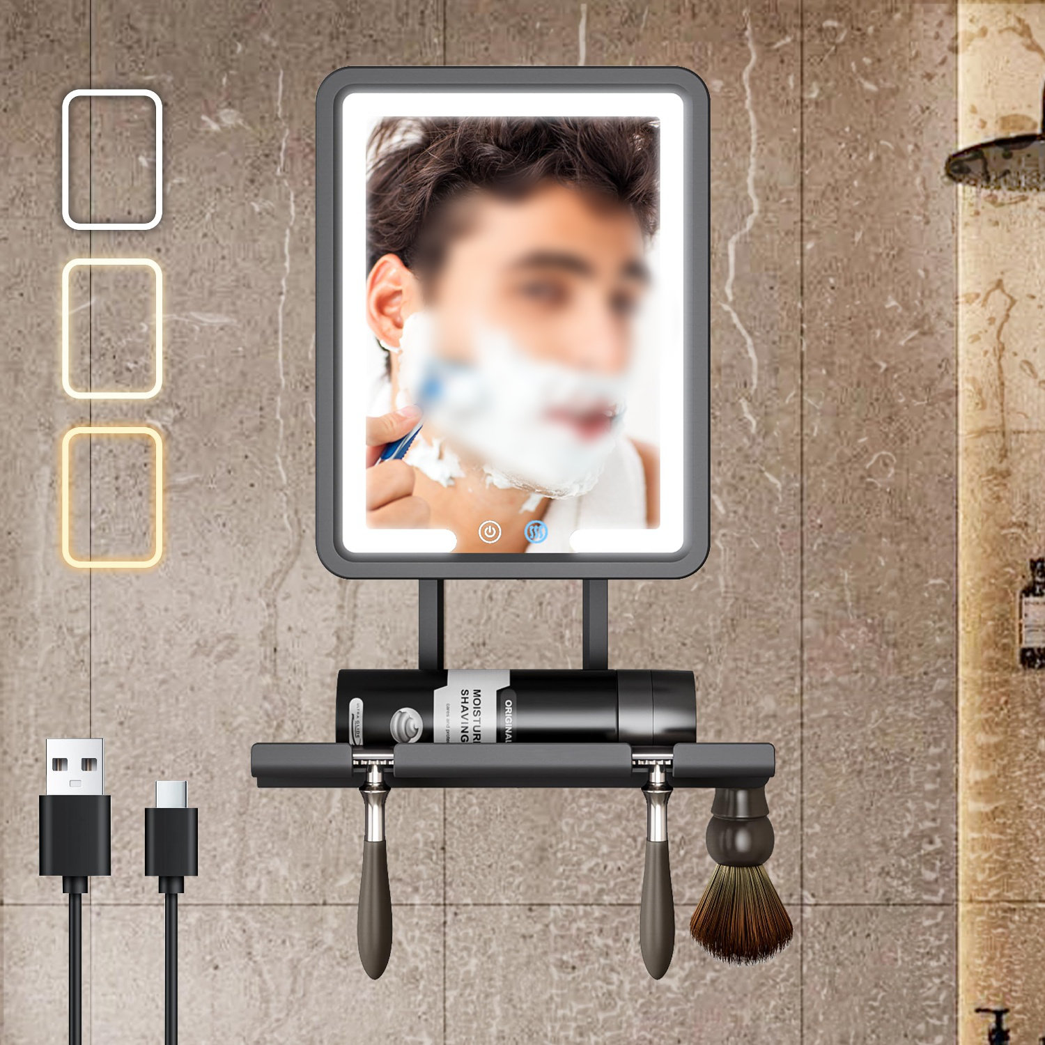 ENOLIL Heated Shower Mirror Fogless for Shaving,Rechargeable Anti-Fog ...
