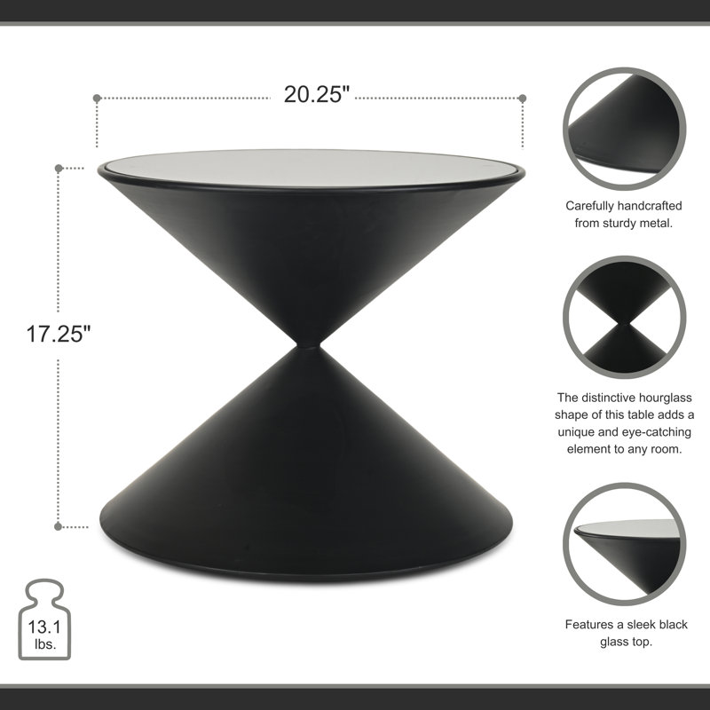 Wrought Studio™ Liora Hourglass Shaped Black Metal Table & Glass Top ...