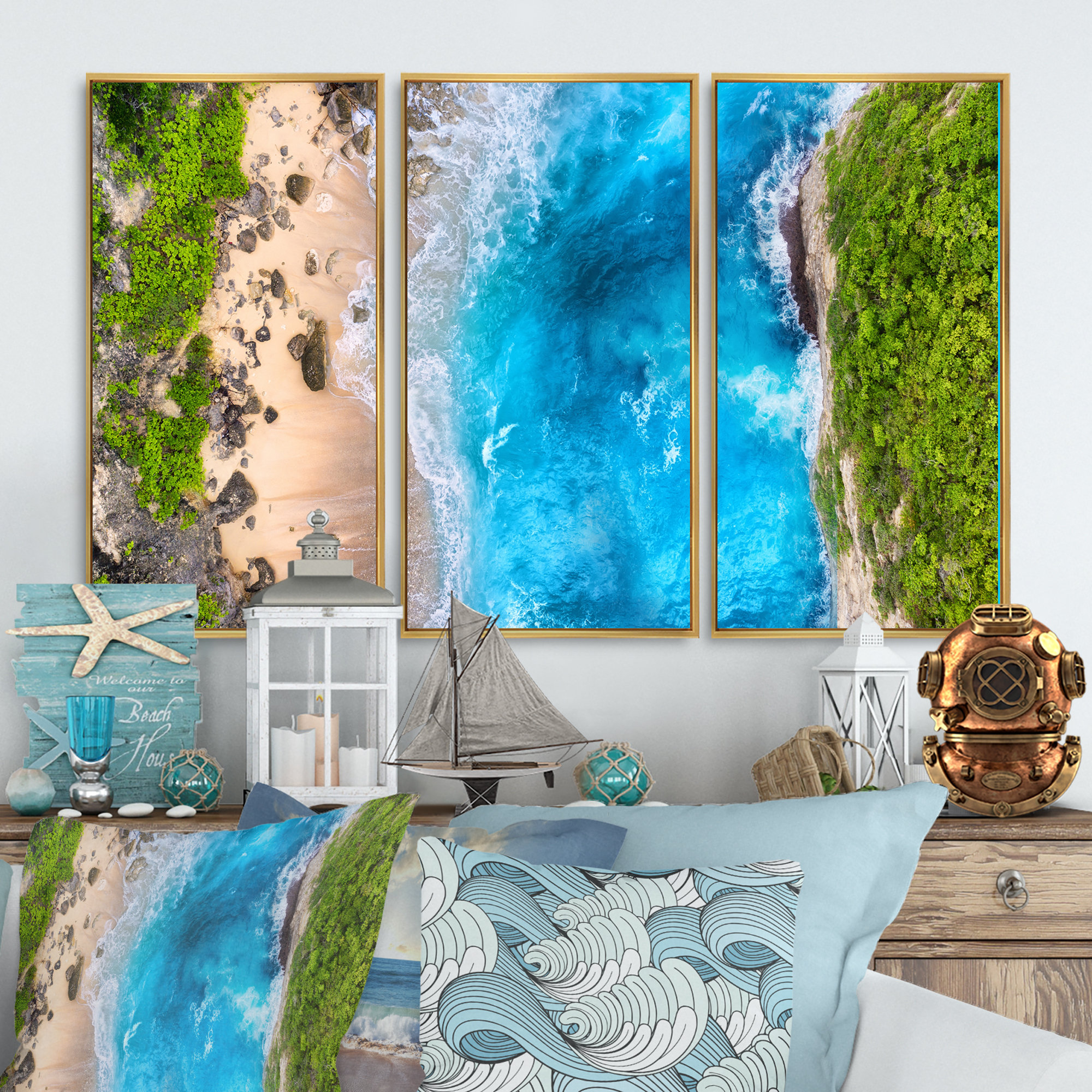 Highland Dunes Turquoise Tropical Beach Aerial View II - Nautical ...