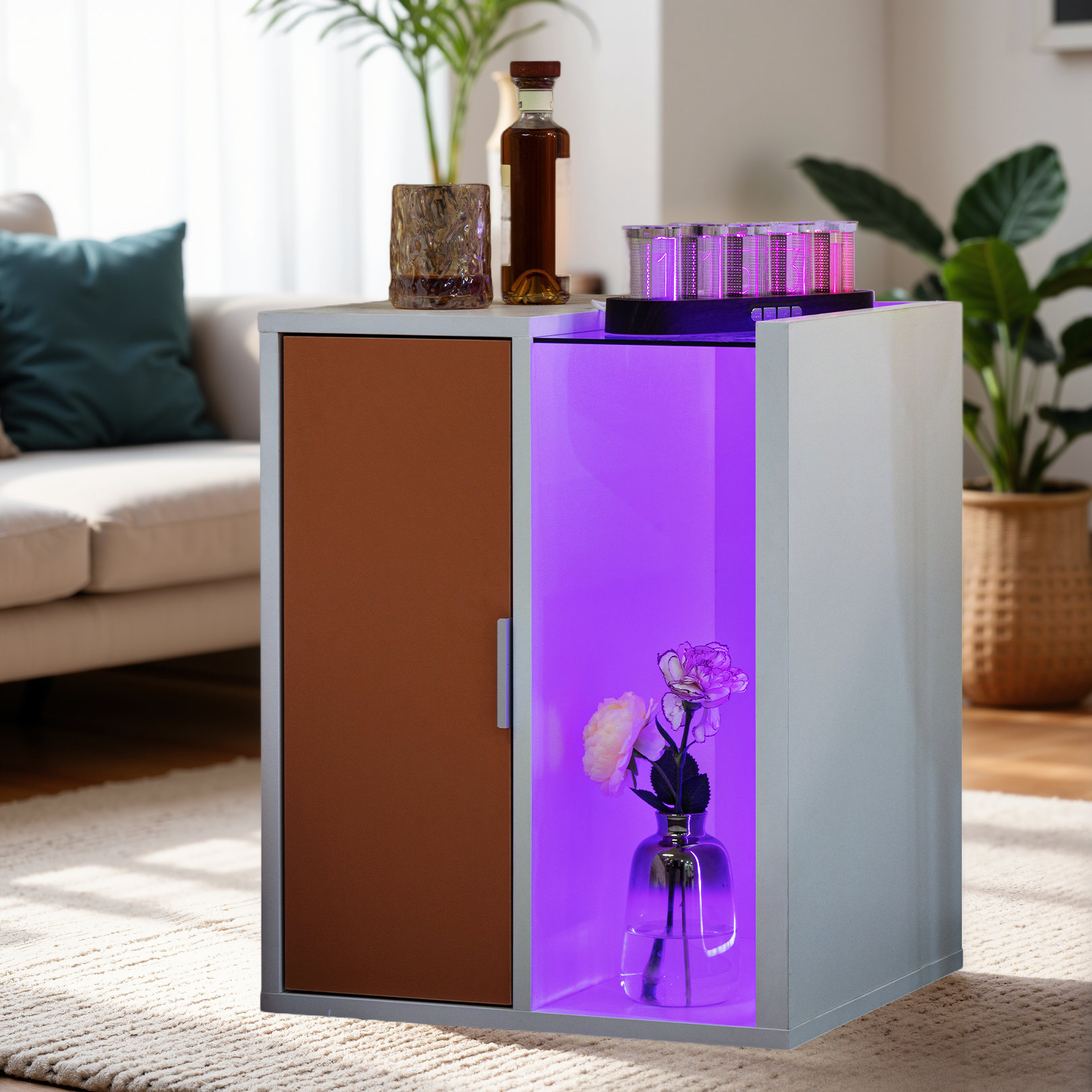 Wrought Studio™ Modern LED Side Table with Glass Shelf and 16-Color ...