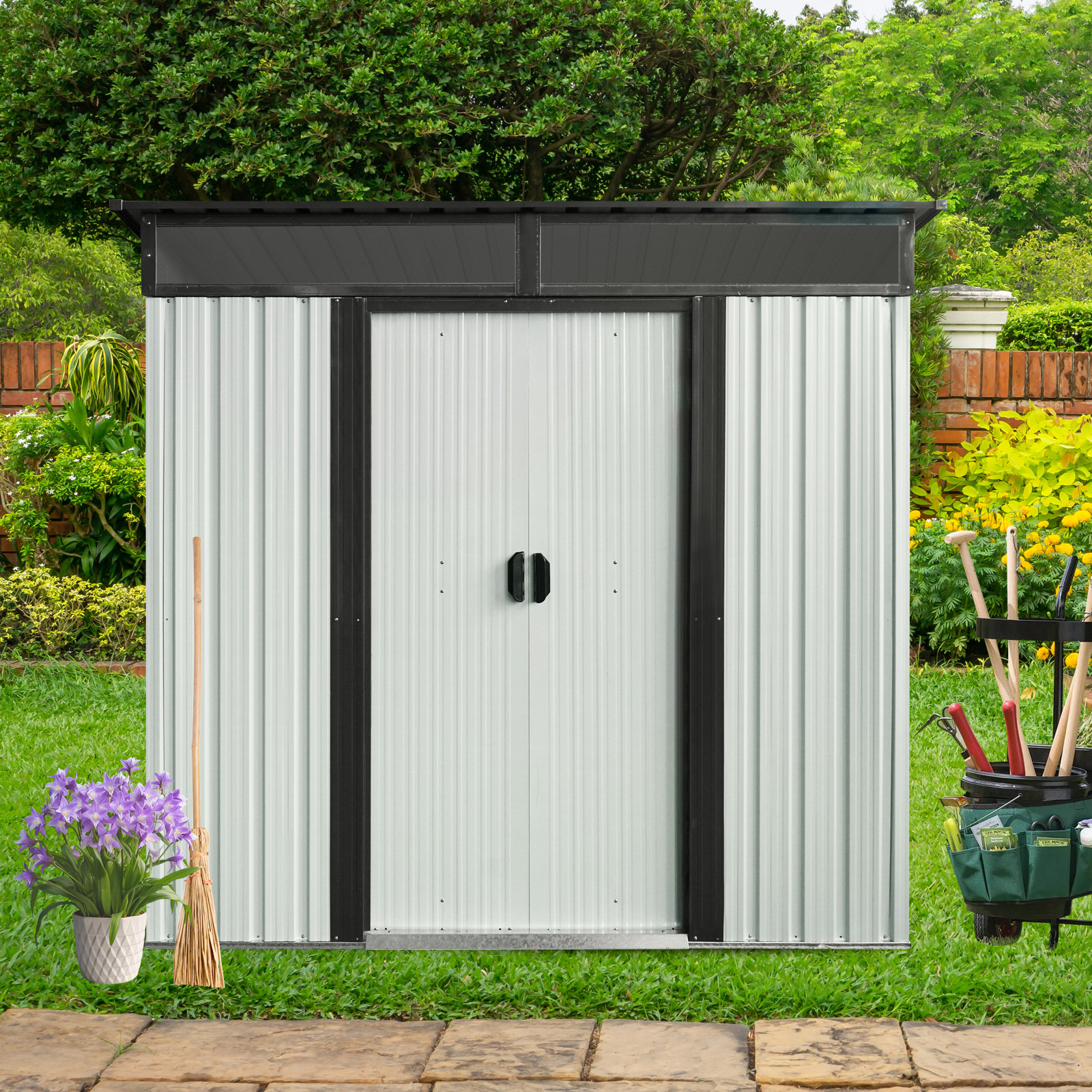 HOA.WWC 6x5 Metal Outdoor Storage Shed With Window And Transparent ...