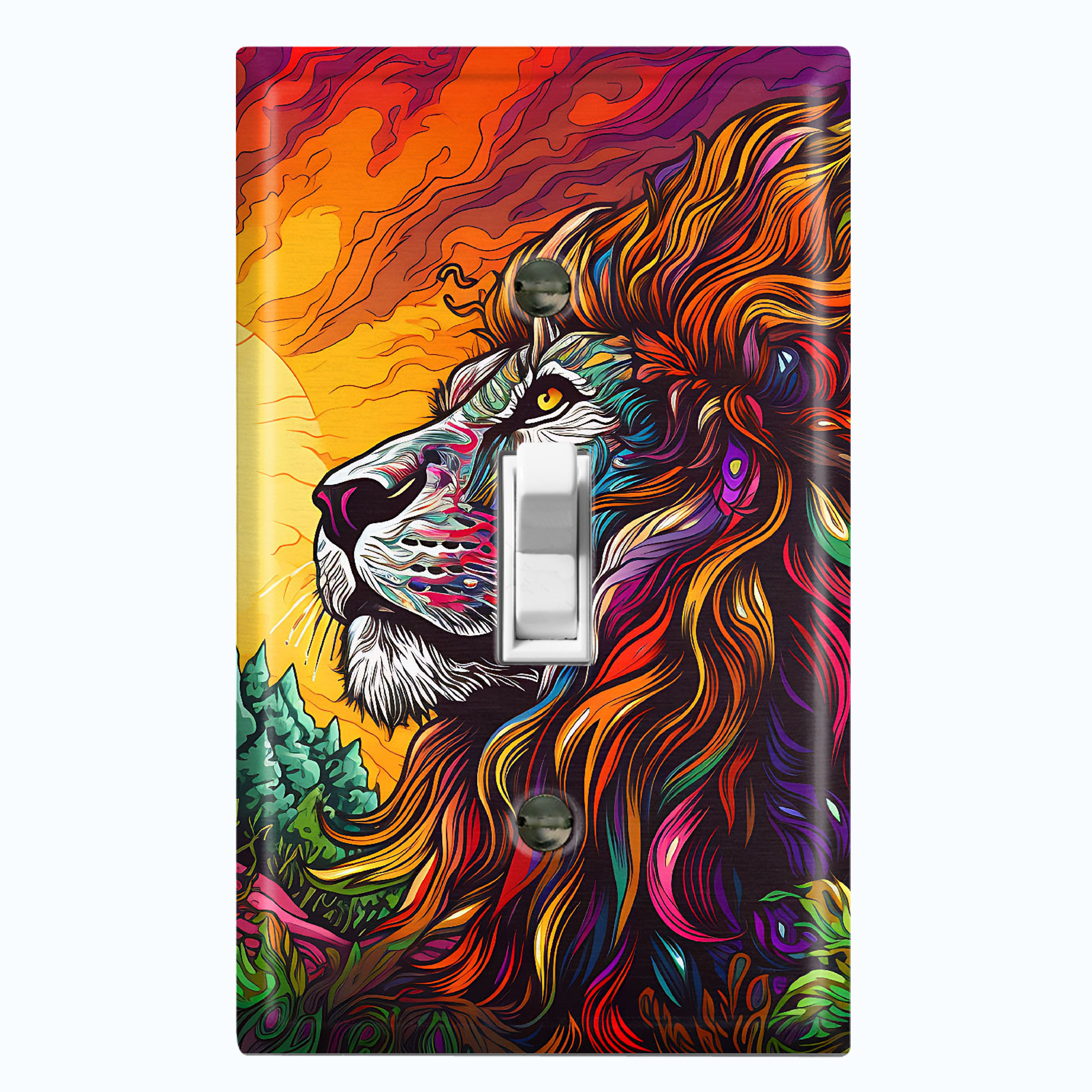 WorldAcc Metal Light Switch Plate Outlet Cover (Elegant Lion Colorful ...