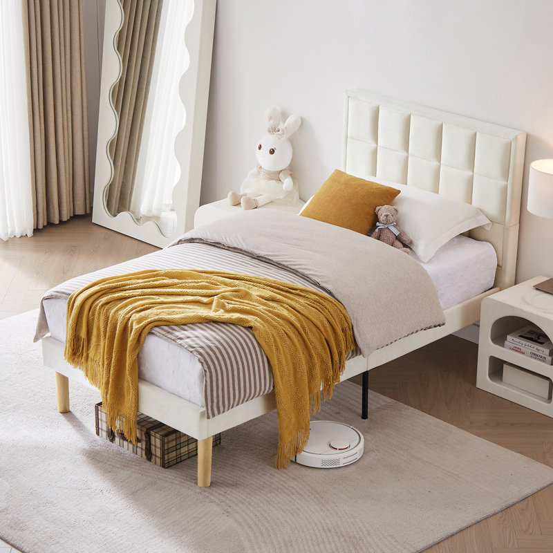 Mercer41 Torrick Bed Frame Cozy Velvet Upholstered Bed Frame with ...