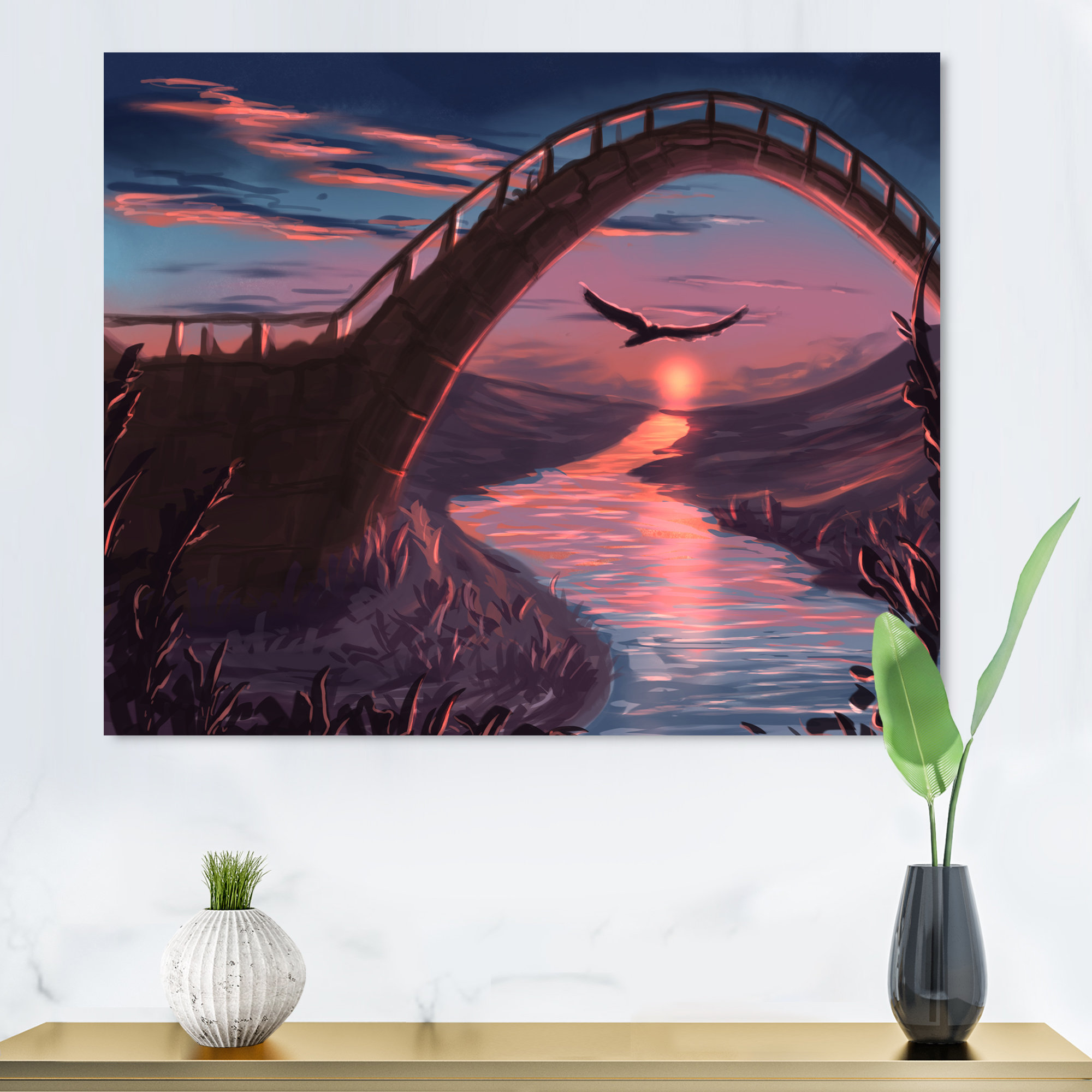 August Grove Video Game Fantasy Sunset River - Floater Frame Print on ...