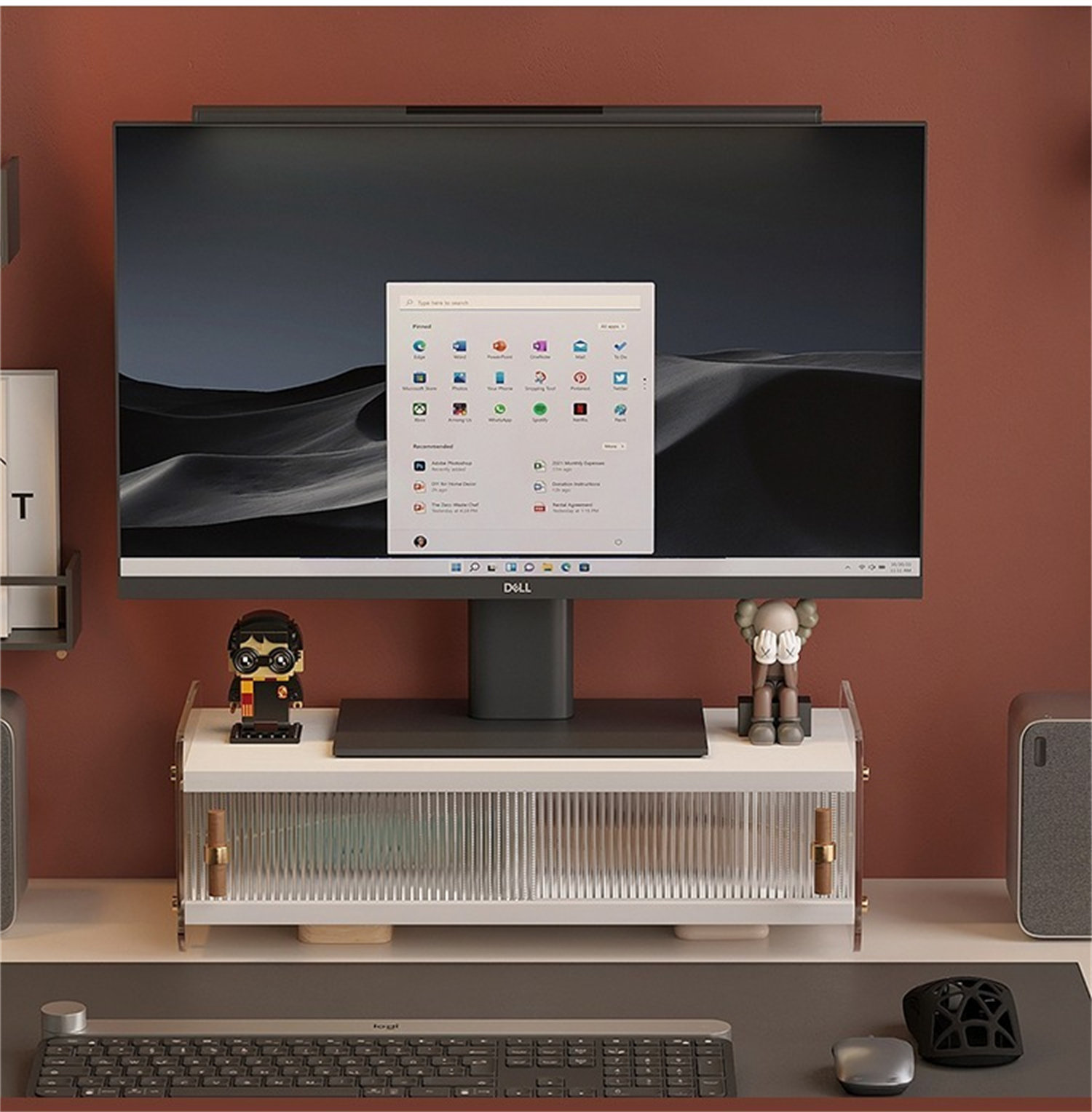 Orren Ellis Desktop Computer Monitor Riser With Acrylic Sliding Door ...