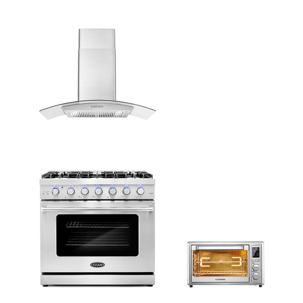 Cosmo 3 Piece Kitchen Appliance Package with 36" Freestanding Gas Range ...