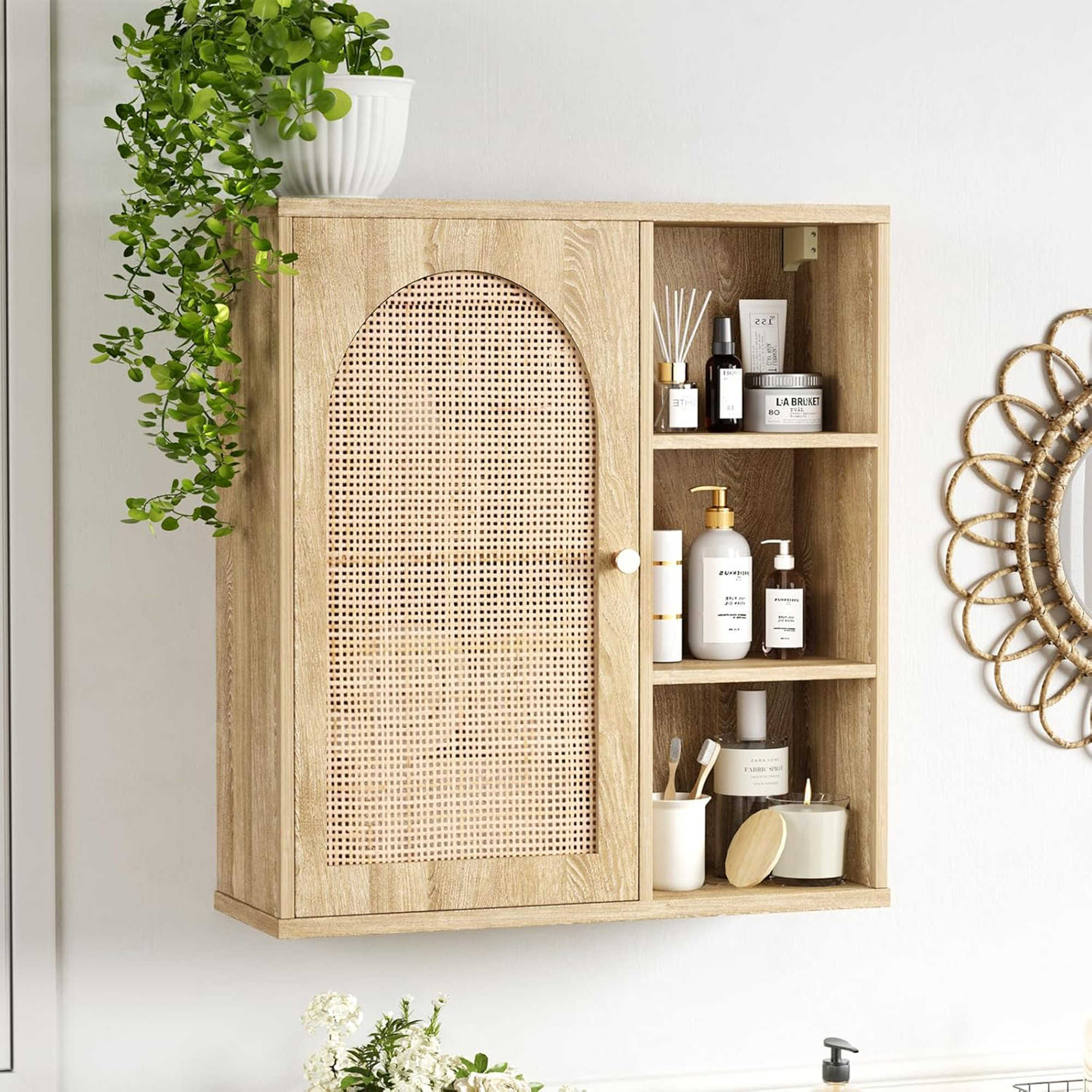 Bayou Breeze Rattan Bathroom Wall Cabinet with Door | Wayfair