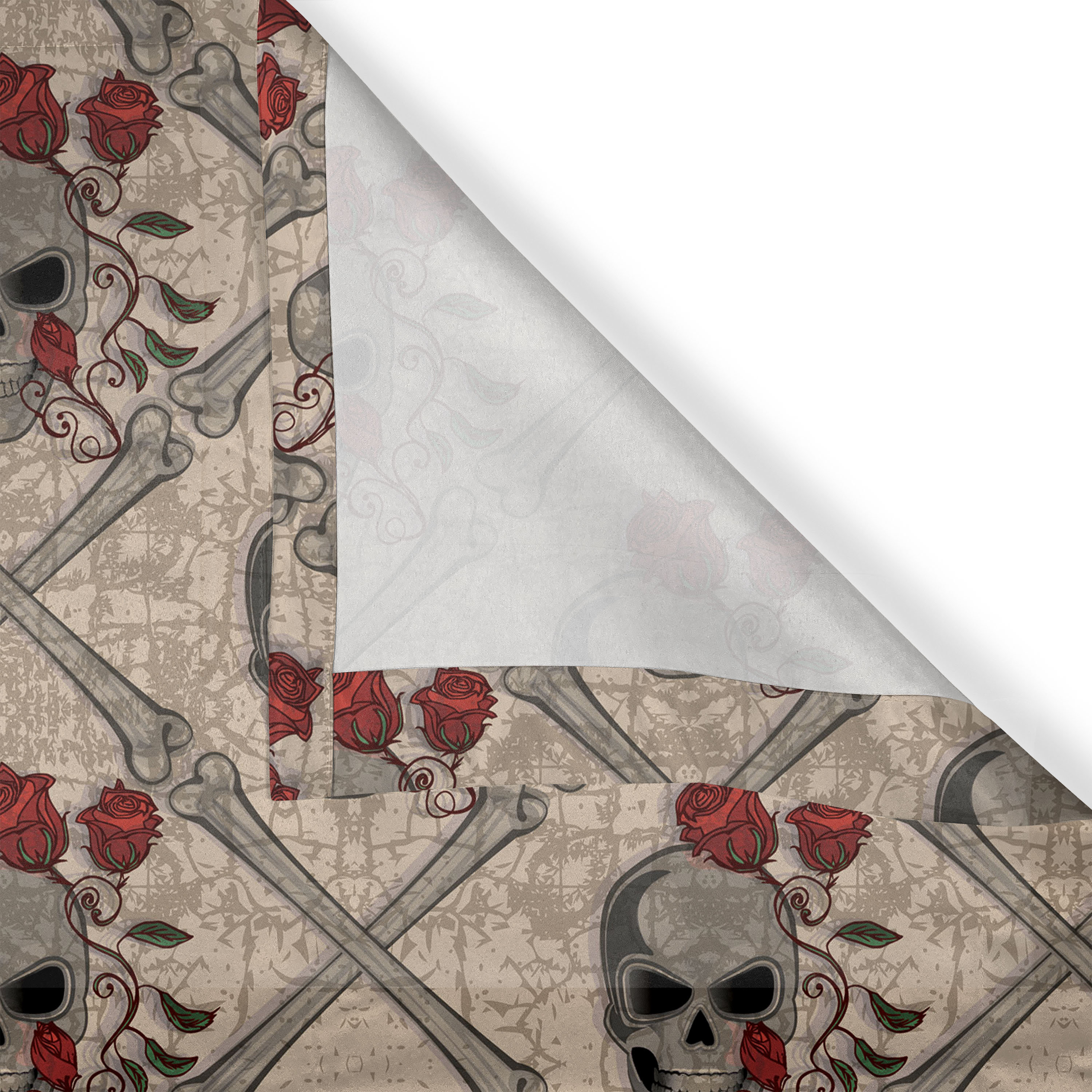 Mercer41 Gothic Grommet Curtain Skull Face Impression Roses Ecru Taupe ...