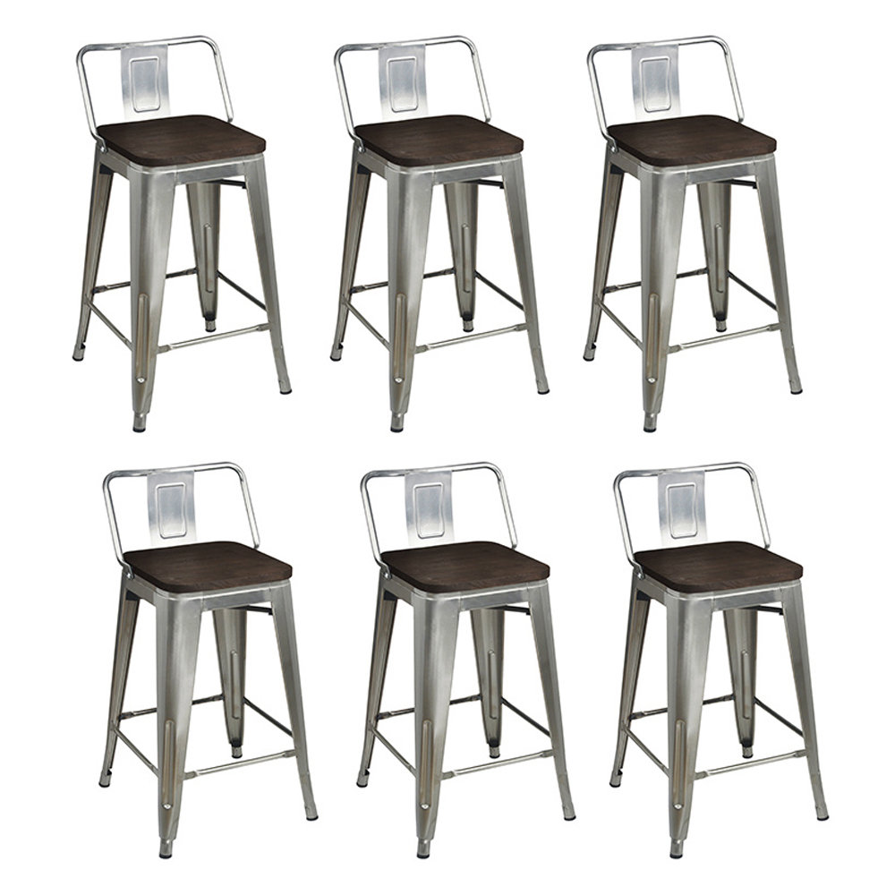 Williston Forge Archbell 24" Wood Seat Metal Bar Stool | Wayfair