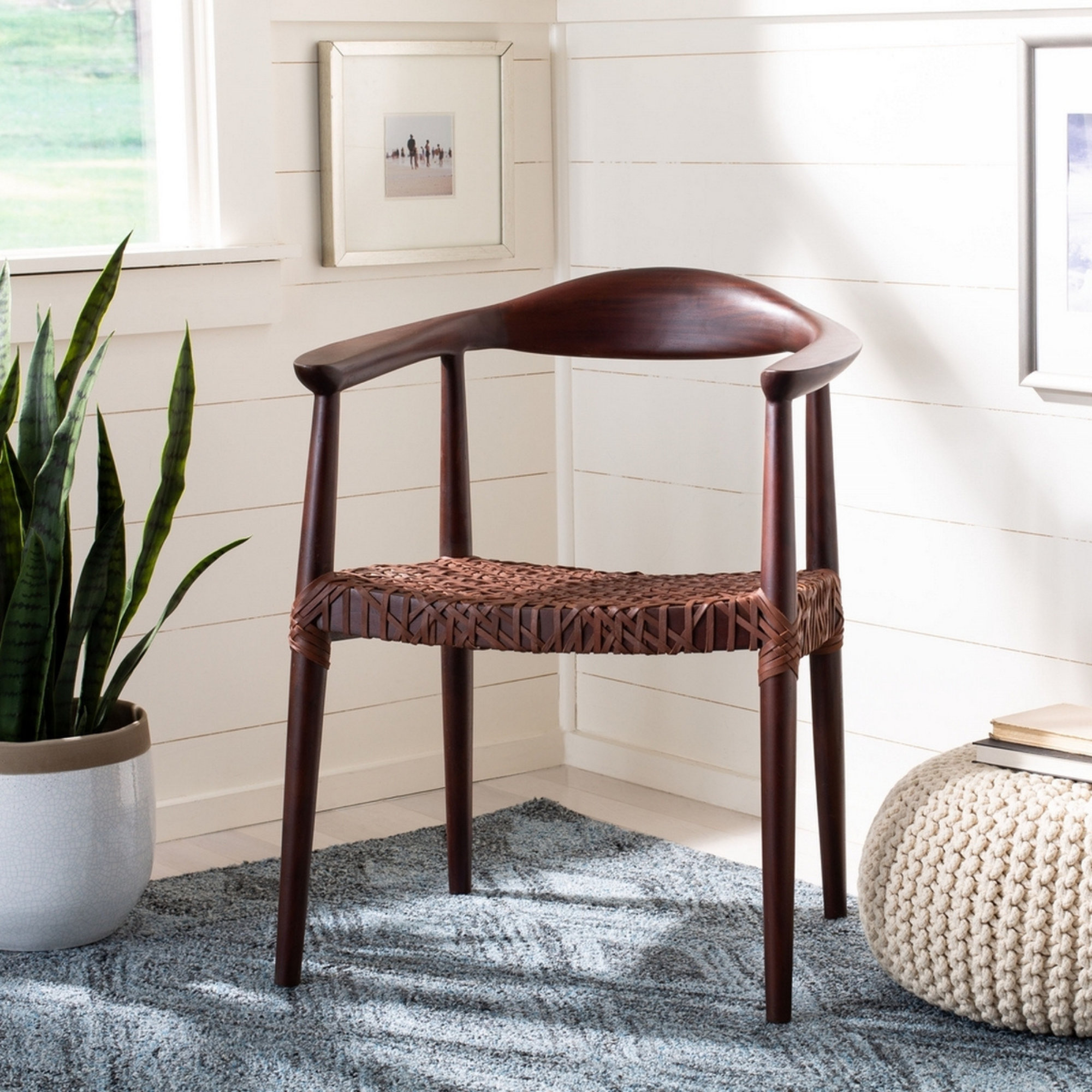 Corrigan Studio Gofried Leather Woven Accent Chair - Wayfair Canada