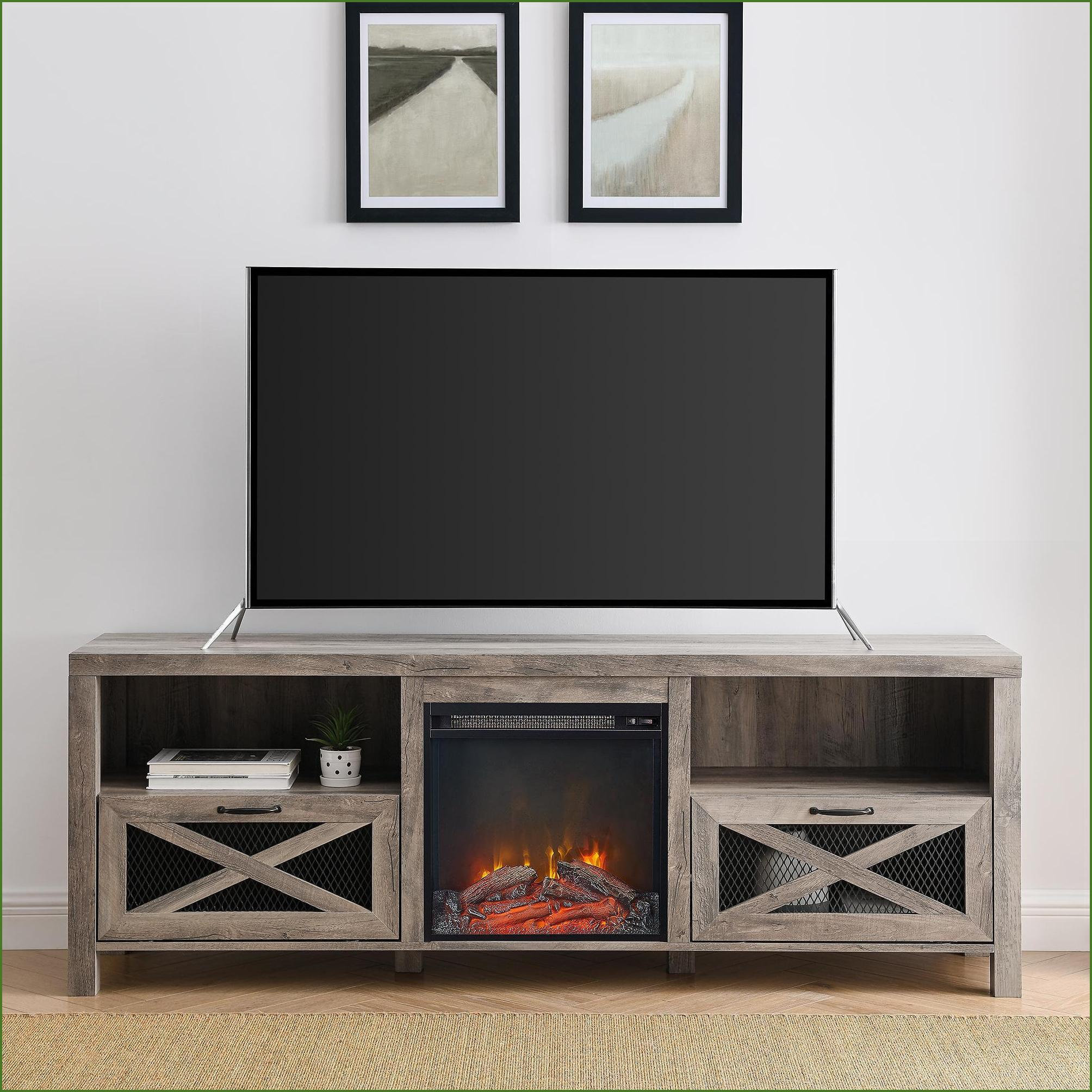 Symple Stuff Fireplace TV Stand 70” Industrial Farmhouse X-Door Metal ...