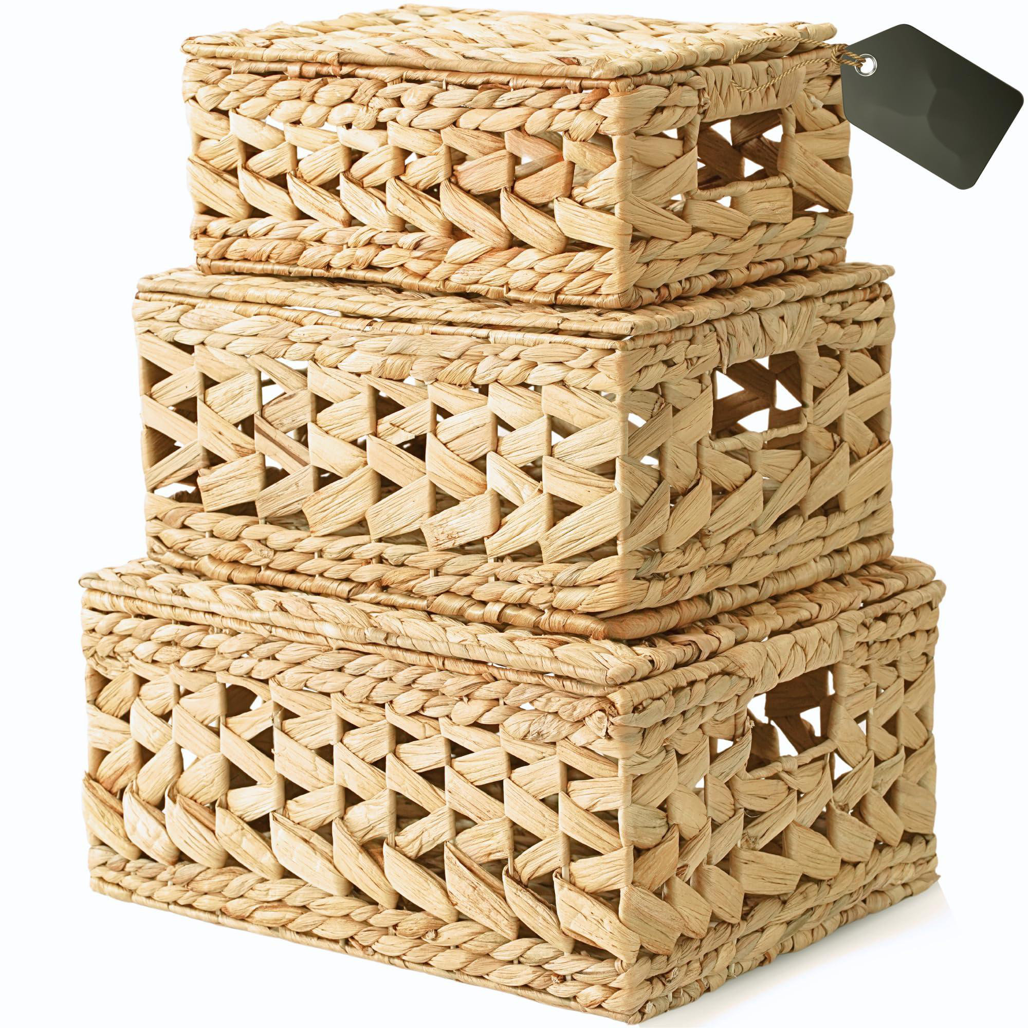 Gracie Oaks Wicker Storage Basket With Lid, Natural Decorative Wicker ...