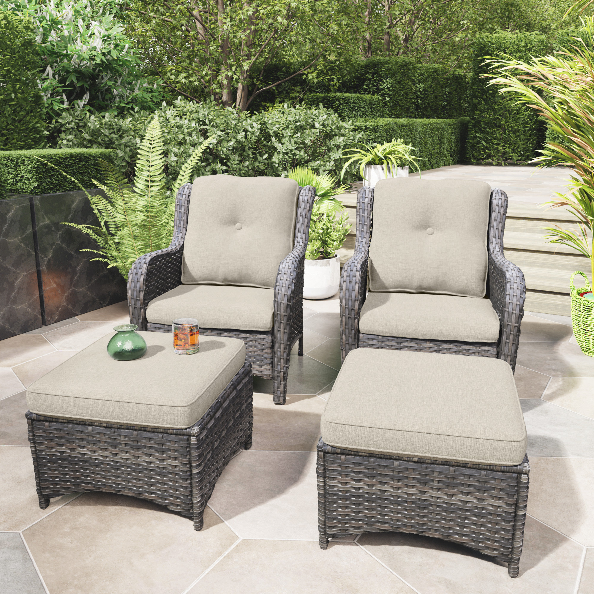 Red Barrel Studio® Netta 4-Piece Rattan Outdoor Seating Group with Cushions | Wayfair