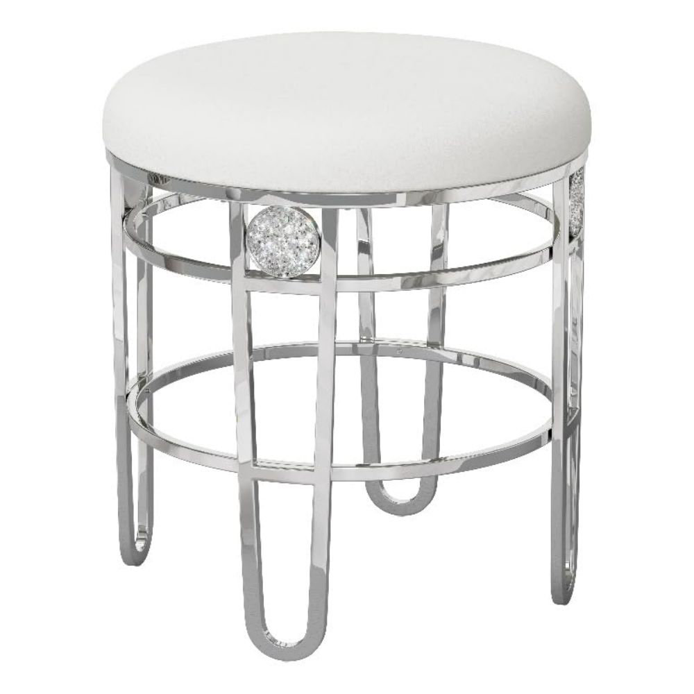 Everly Quinn Backless Metal Vanity Stool With Faux Diamond Cluster ...