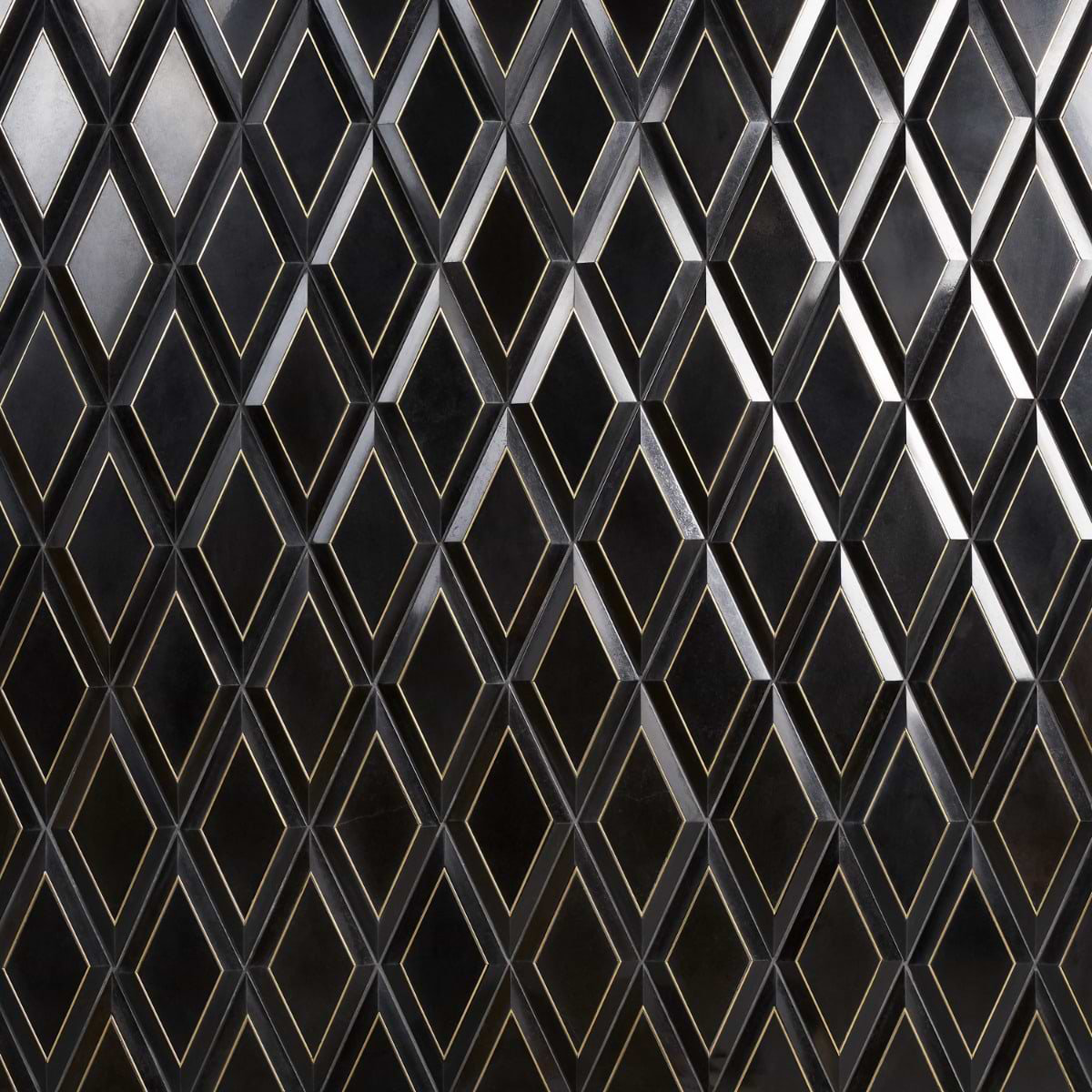 TileBar Basque Black Jade Brass Inlay 6X12 Beveled Polished Marble Tile ...