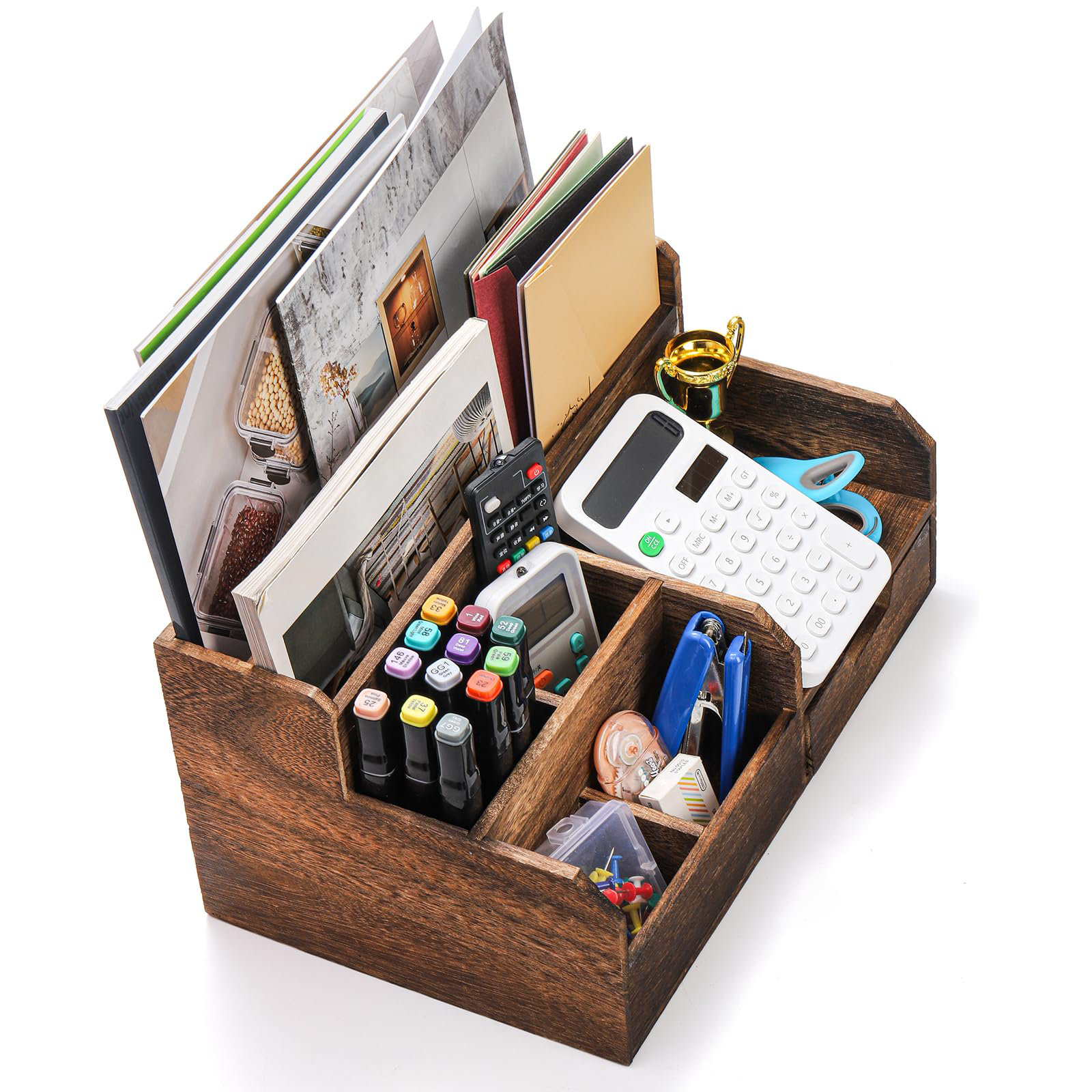 Loon Peak Brown Wooden Mail Organizer, Desk Organizer With 7 ...