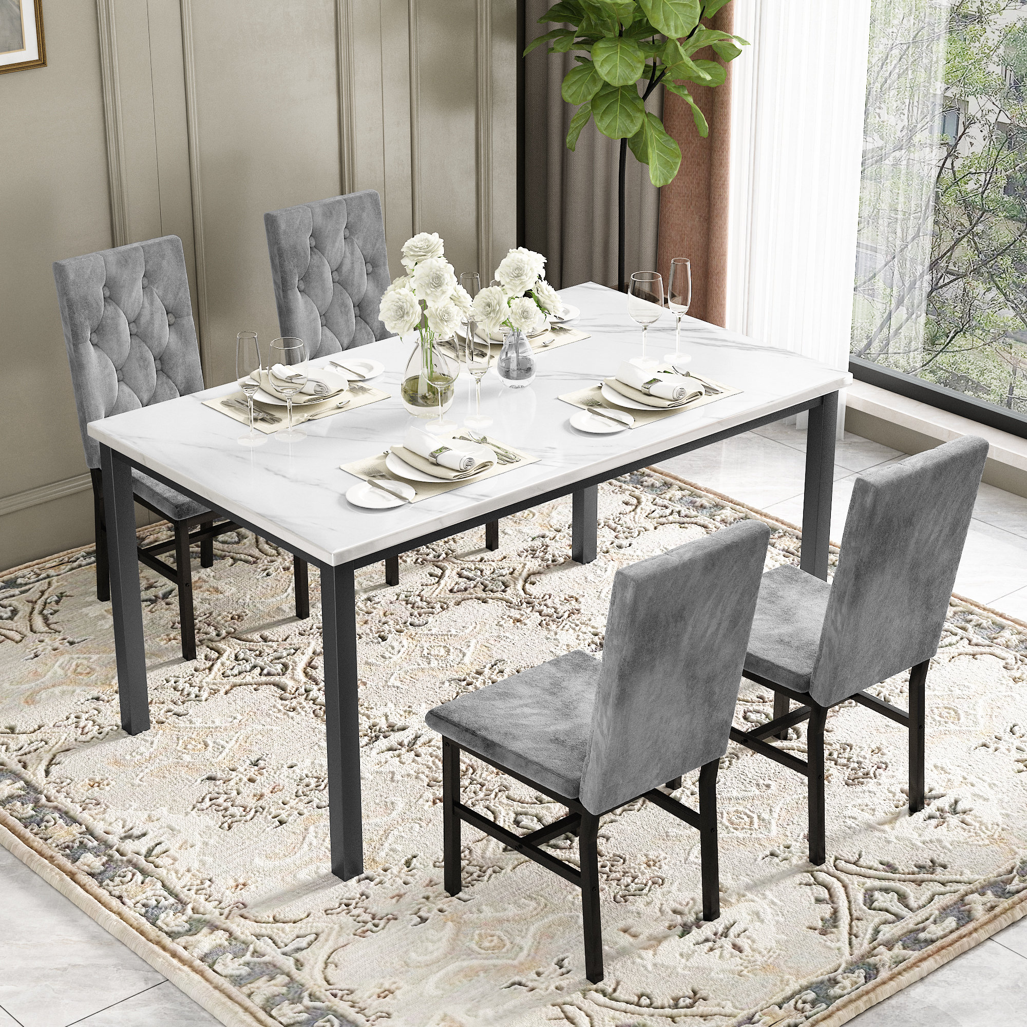 Wrought Studio™ 5-Piece Dininng Room Table Set with 4 Uphosltered ...