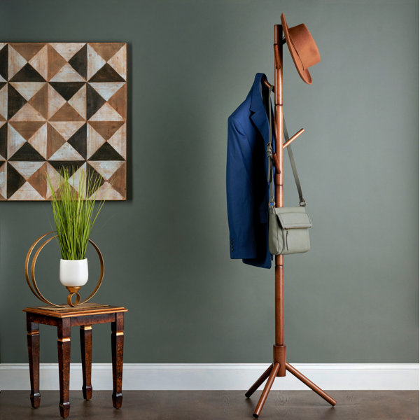 George Oliver Wooden Tree Coat Rack Stand, 6 Hooks - 3 Adjustable Sizes ...