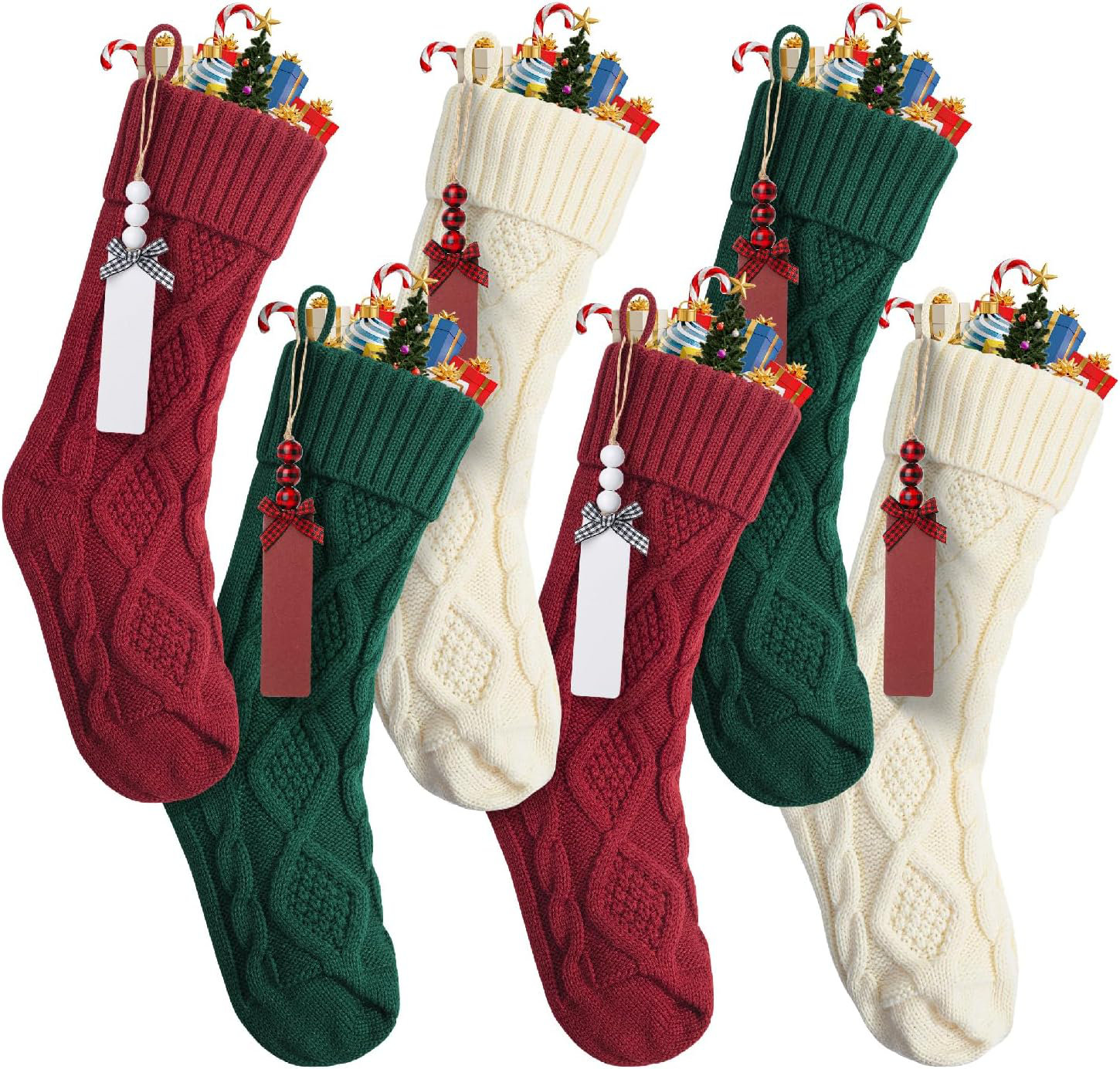 One Allium Way® 6 Pack 18" Colorful Cable Knit Christmas Stockings ...