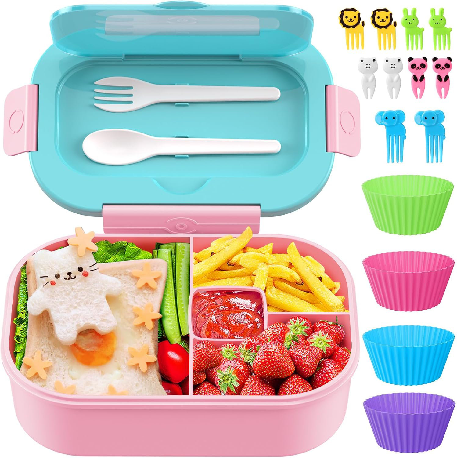 Prep & Savour Lunch Box Leakproof 44oz Kids Lunch Box Containers with 4 ...