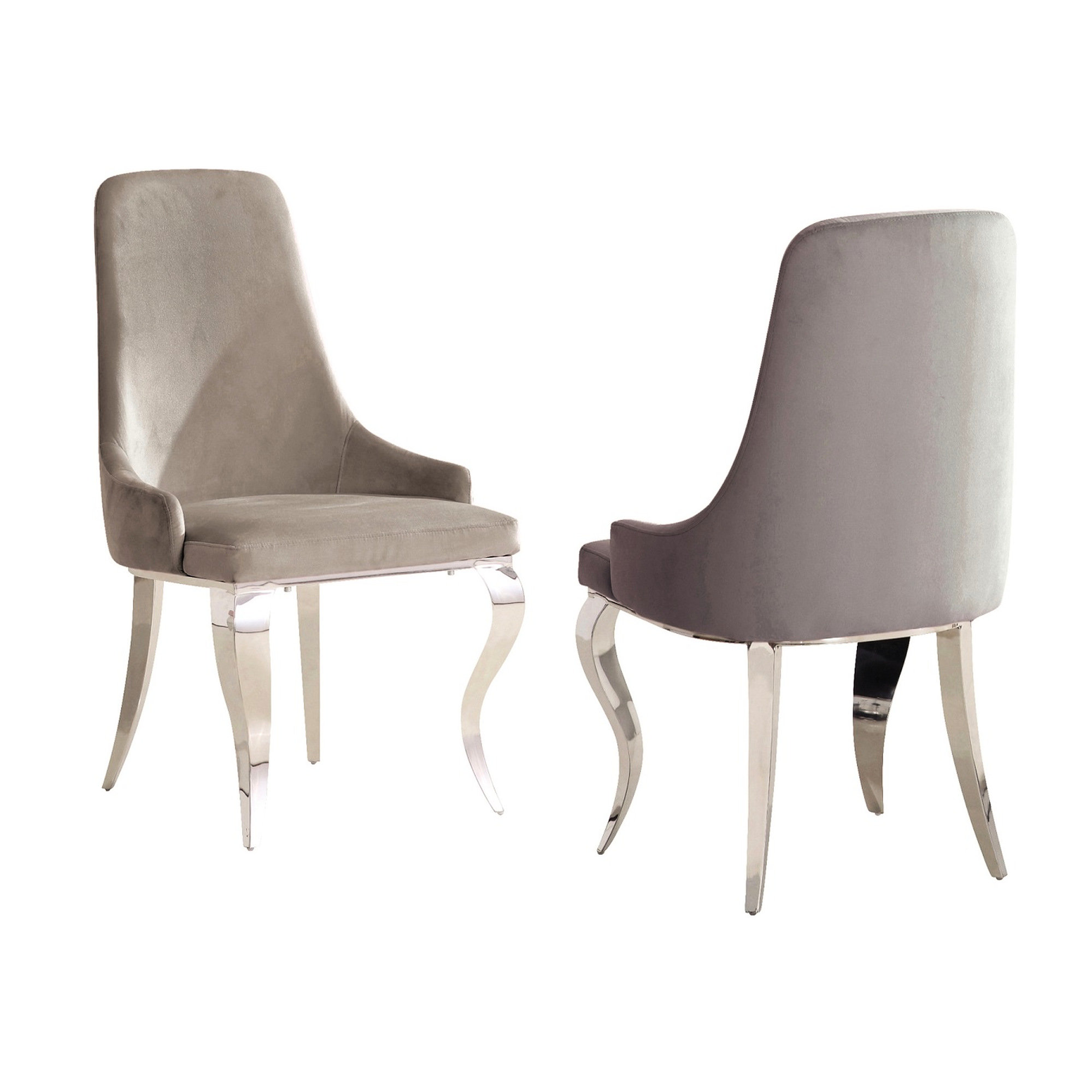 Mercer41 2Pcs Grey Velvet Upholstered Chairs With Polished Leg ...
