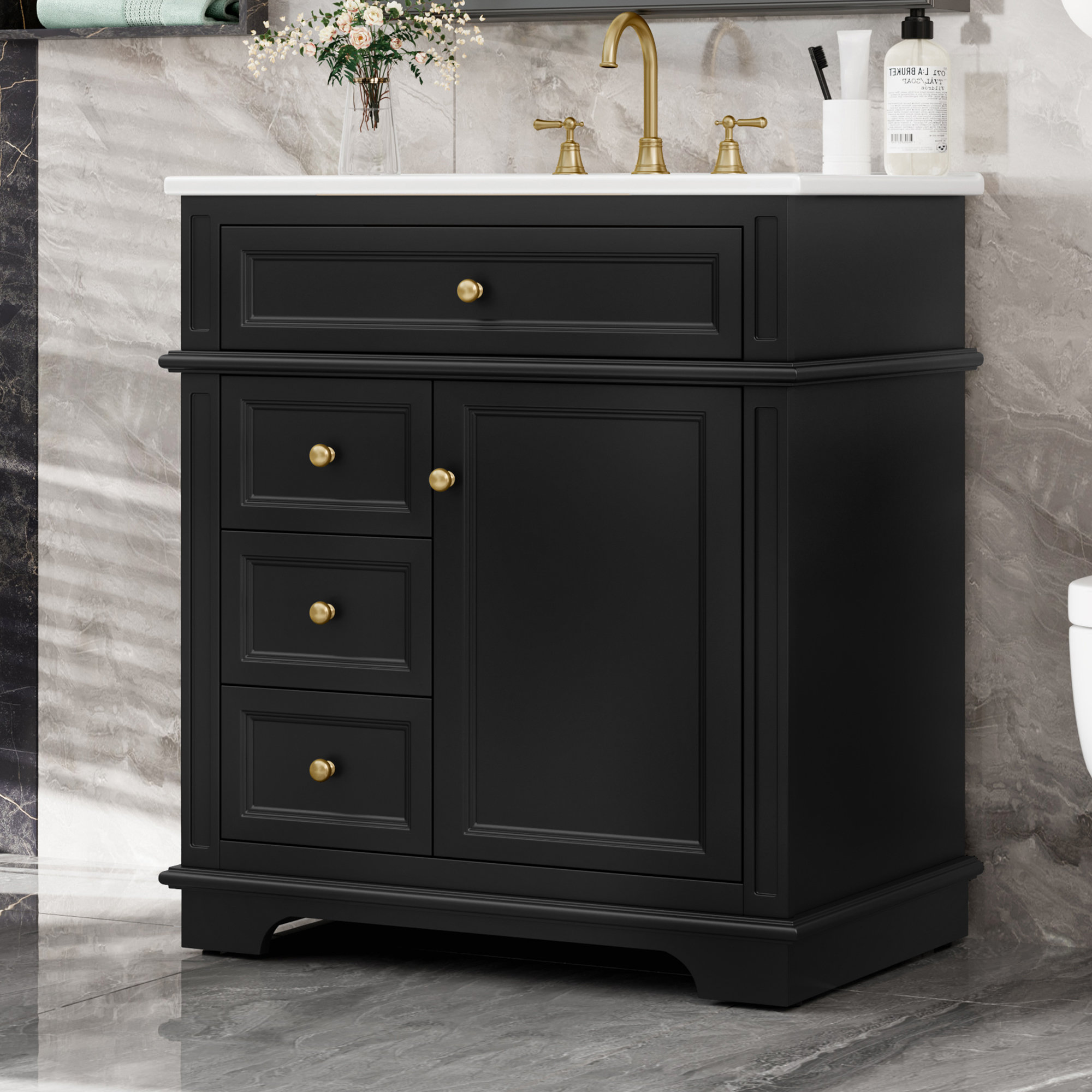 Lanora Lighting 30" Bathroom Vanity With Sink, One Tip-Out Drawer ...