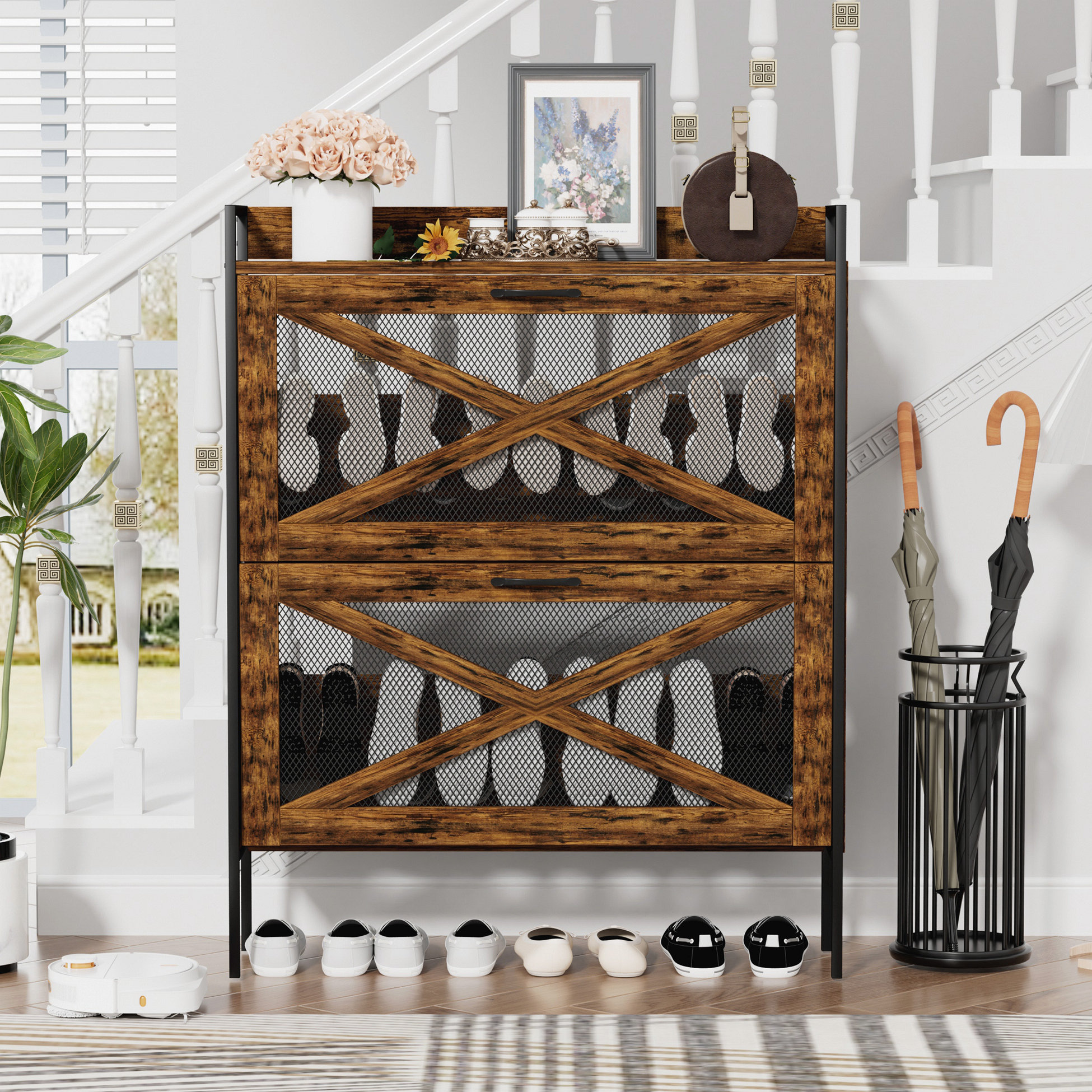 17 Stories A Shoe Cabinet With 2 Flip-Top Drawers, An Entryway Shoe Cabinet, A Narrow Standalone ...