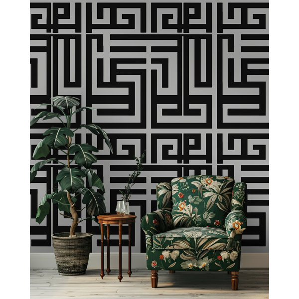 Lark Manor™ Modern Geometric Maze Pattern Wallpaper Bryelle Peel ...