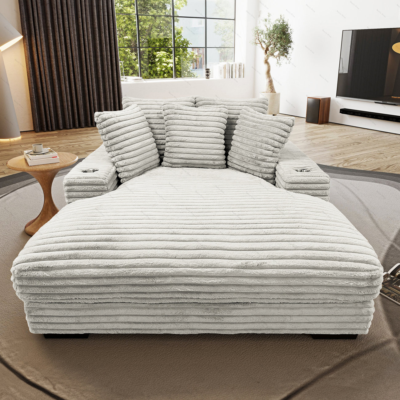 Latitude Run® Oversized Cuddler Chaise Sofa with Cupholder and USB ...