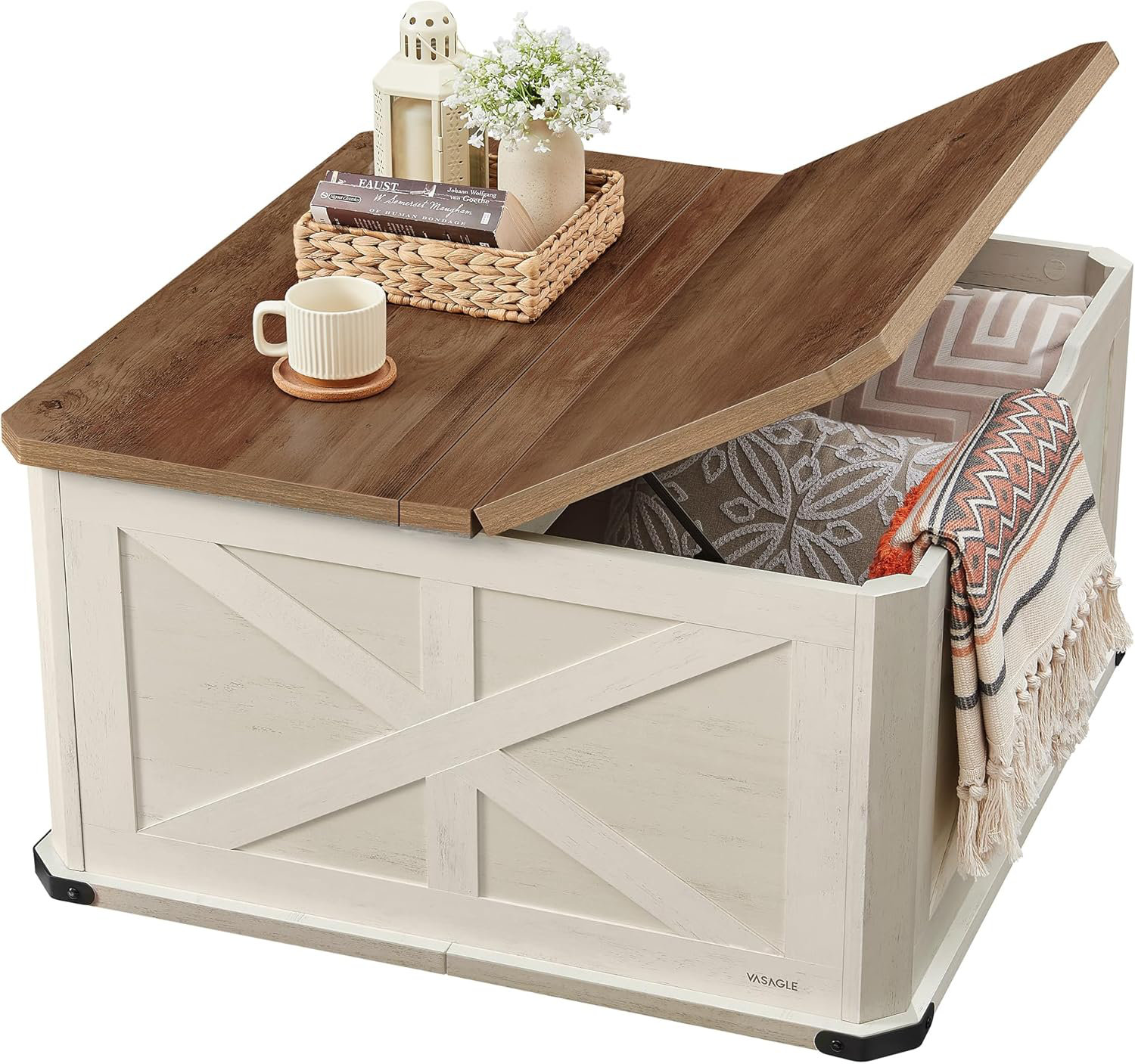 Gracie Oaks Farmhouse Coffee Table With Storage, Square Living Room ...