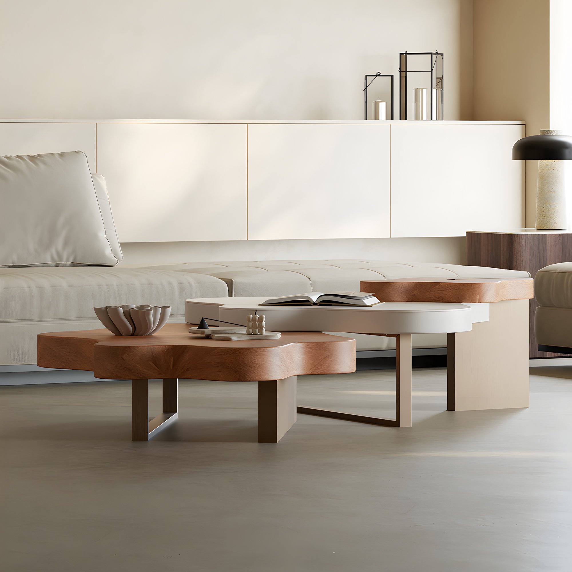 Everly Quinn Modern Luxury Cloud-Shaped Irregular Coffee Table Set ...