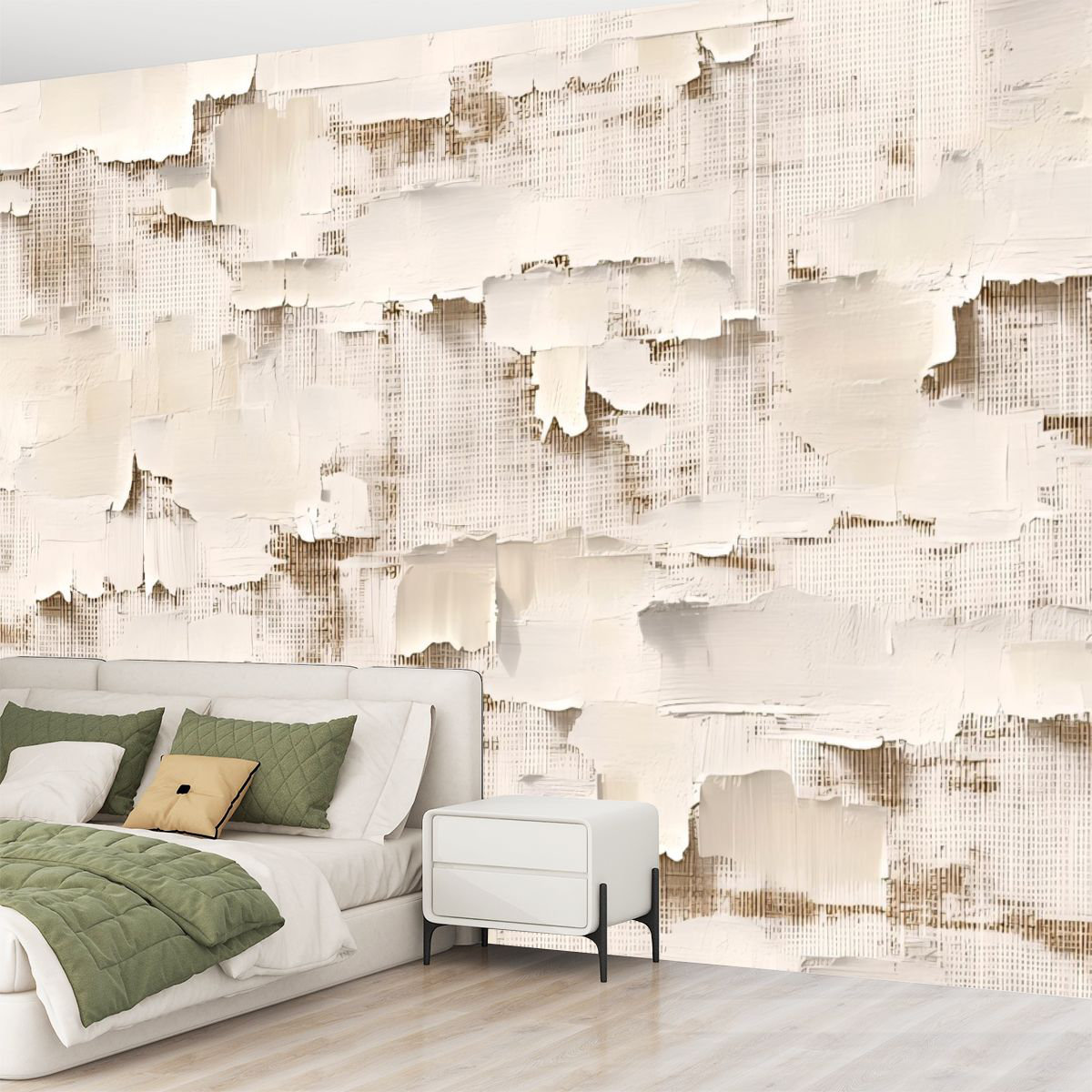 Ivy Bronx Peel and Stick Canvas Wallpaper Wall Mural Cream Grassweave ...