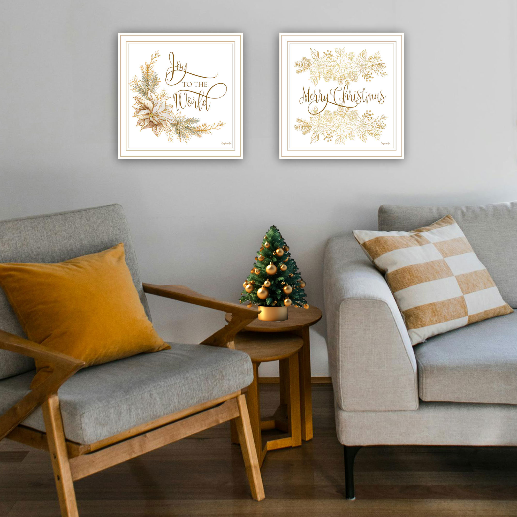 The Holiday Aisle® 2- Piece Vignette Golden Merry Christmas Wall Art ...