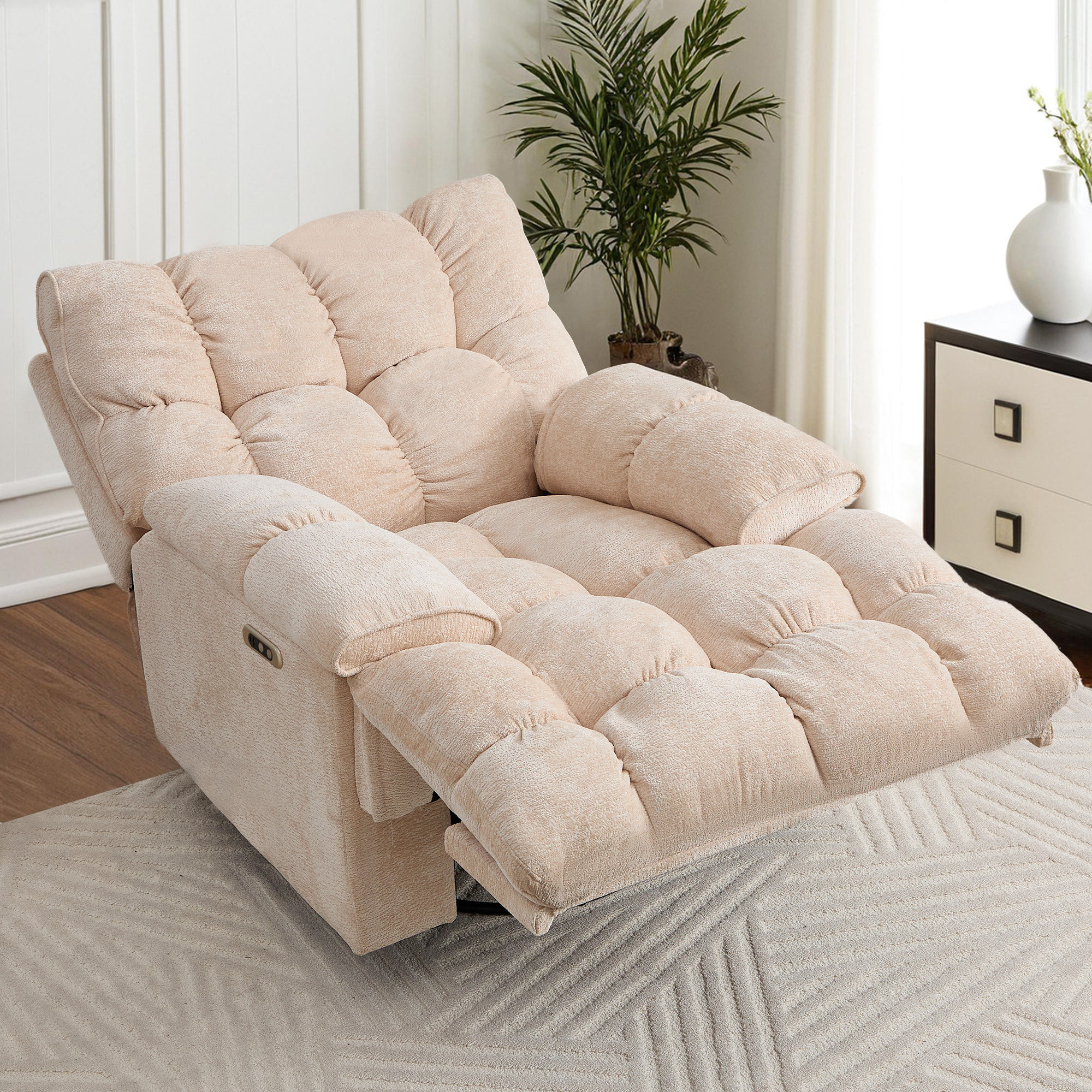 Mercer41 Oversized Swivel Electric Recliner Chair - Plush Chenille ...