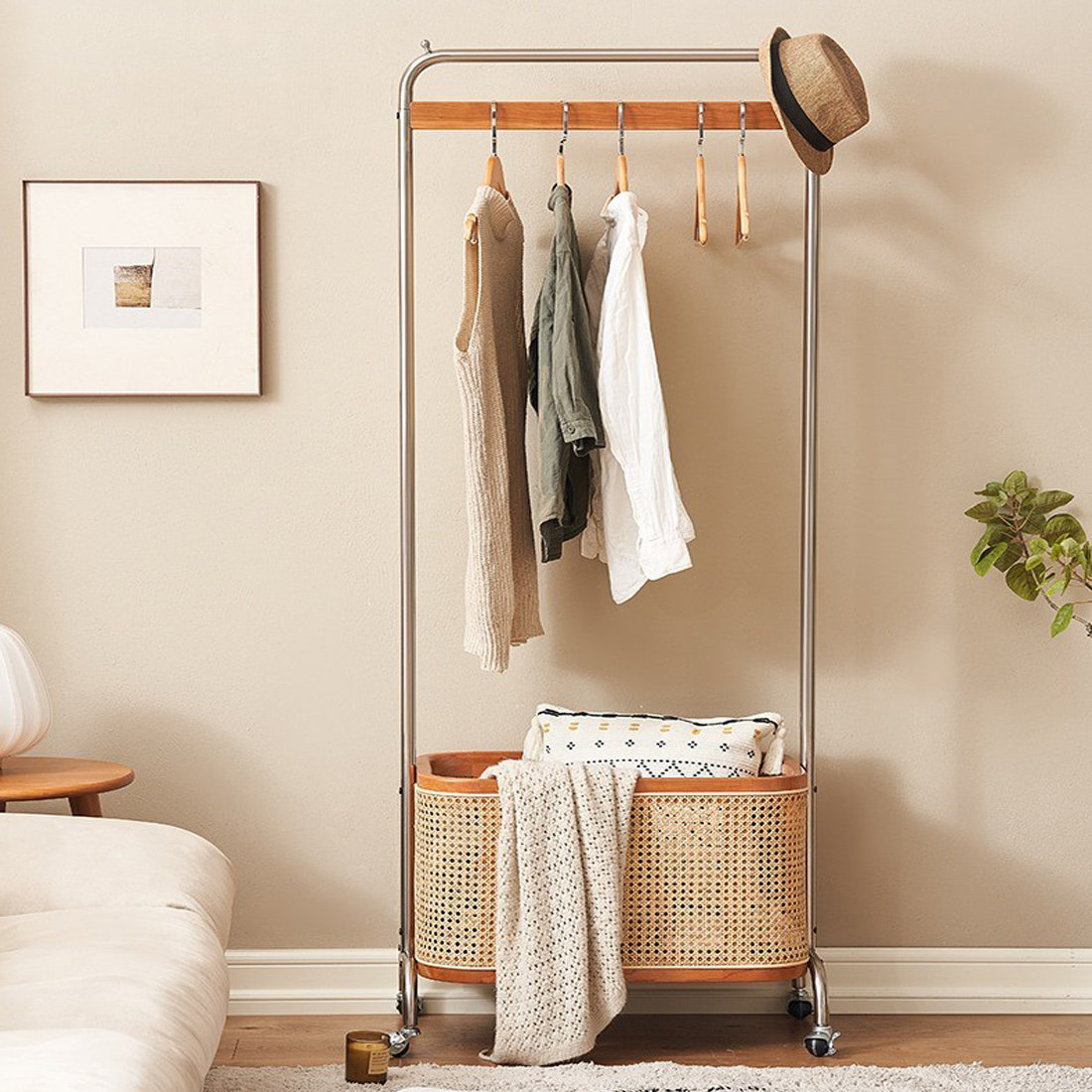 Bay Isle Home™ Stainless Steel Coat Rack Baskets Rotating Wheels | Wayfair
