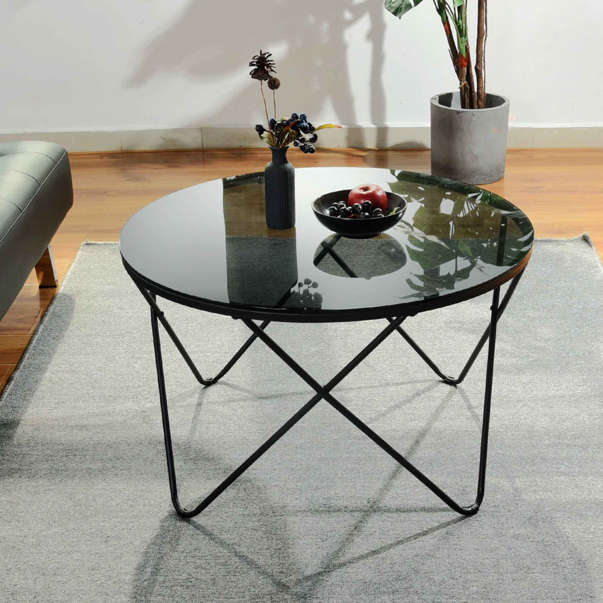 Ebern Designs Laserre Modern Round Coffee Table with Tempered Glass ...