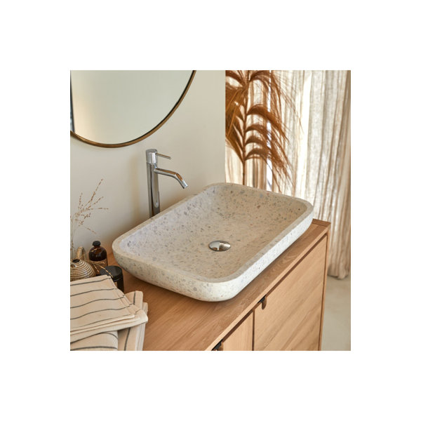 Tikamoon 16'' White Marble Rectangular Bathroom Sink with Overflow ...