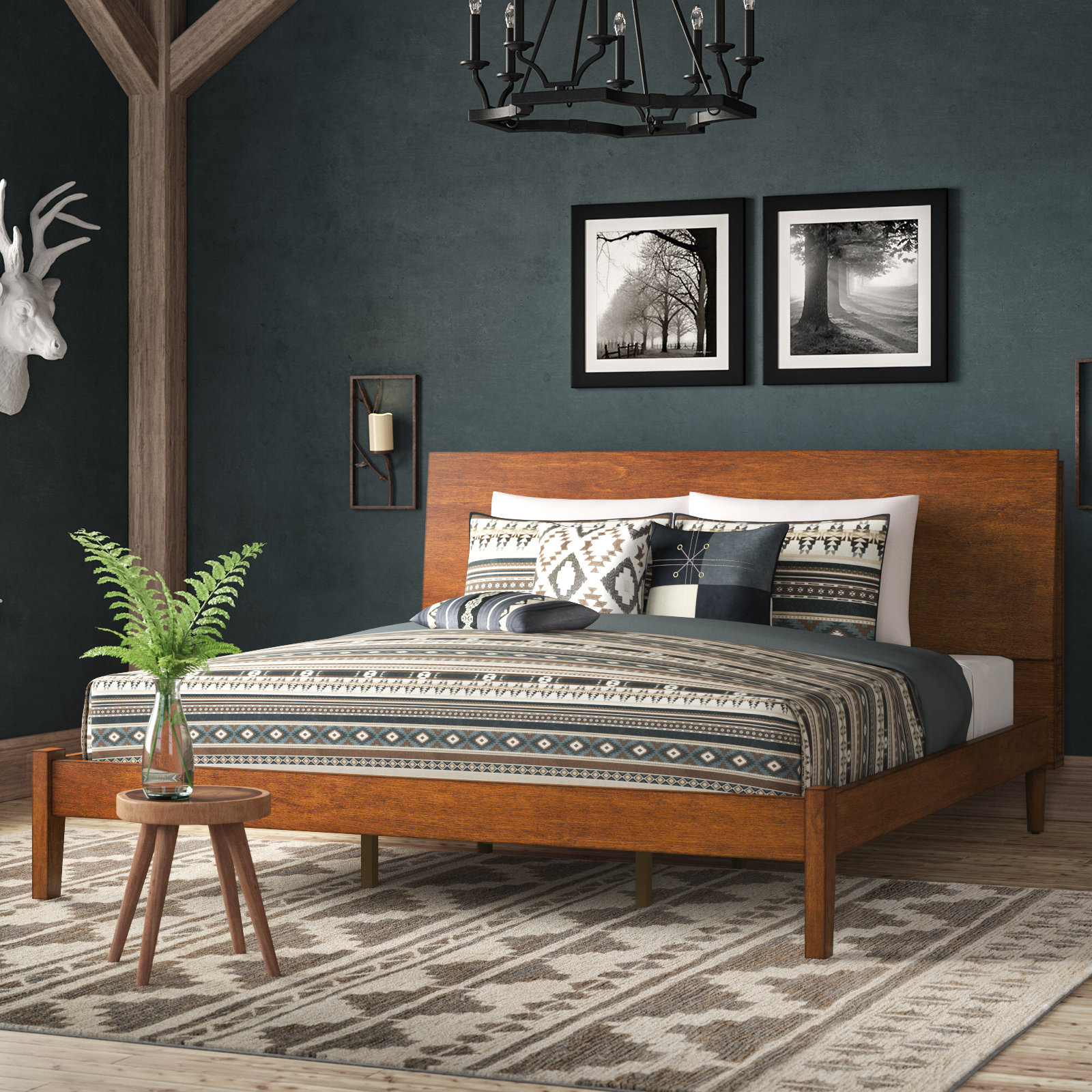 Wade Logan Boneva Mid-Century Modern Platform Bed Solid Wood Legs with 103° Inclined Storage ...