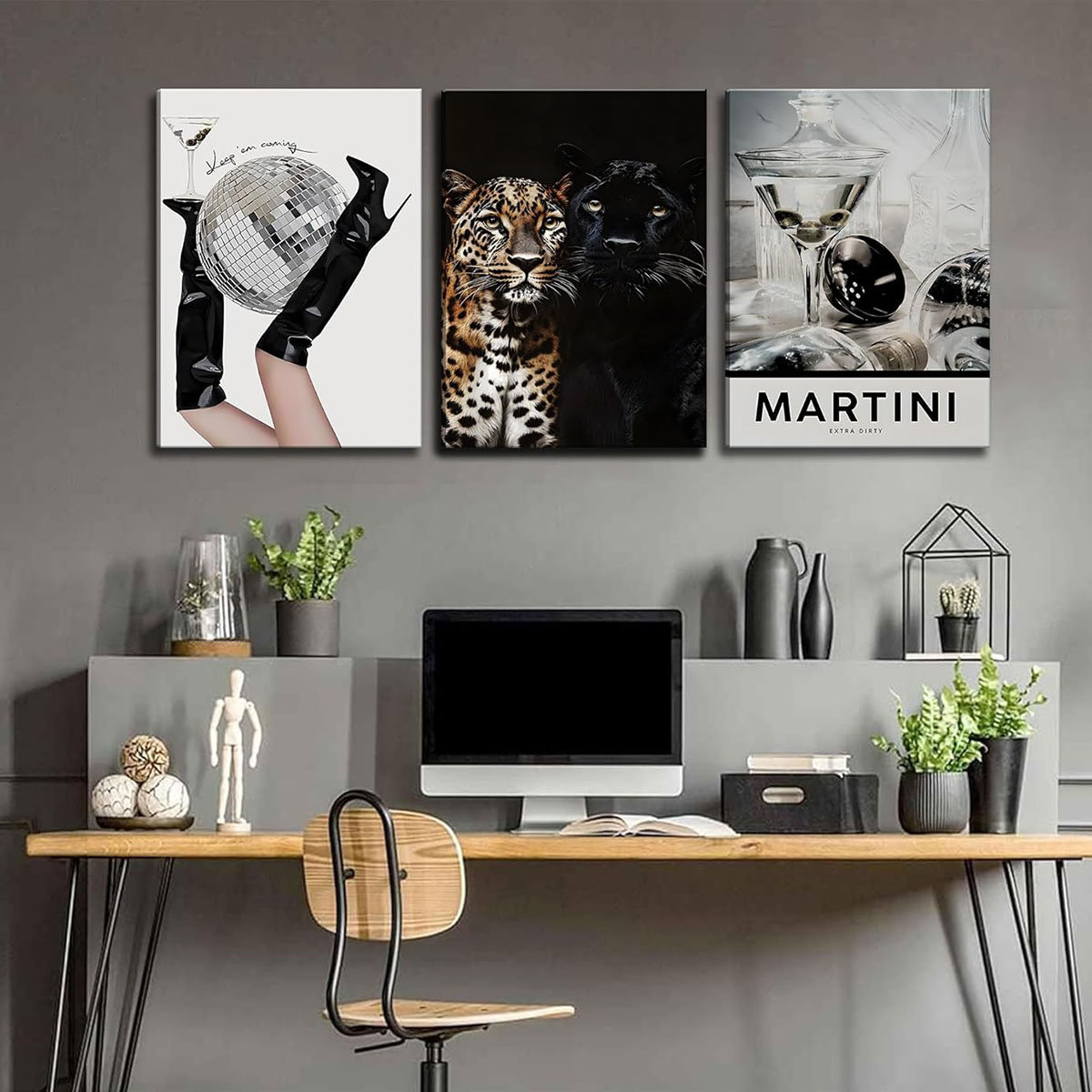 Mercer41 3Pcs Trendy Leopard Canvas Wall Art Funky Black High Heel ...