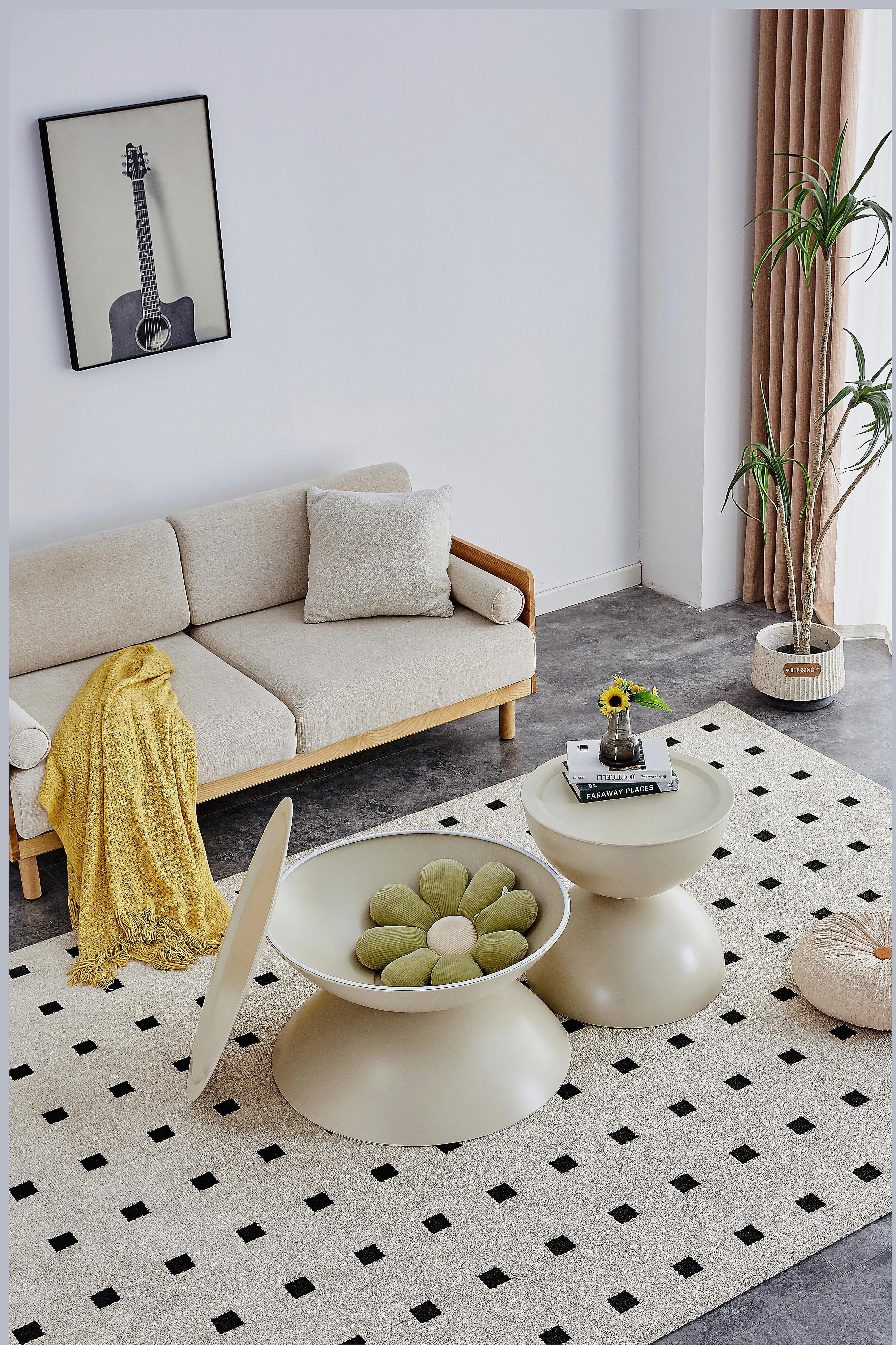 Latitude Run® MILK WHITE coffee round tables SET OF 2 with STORGE ...
