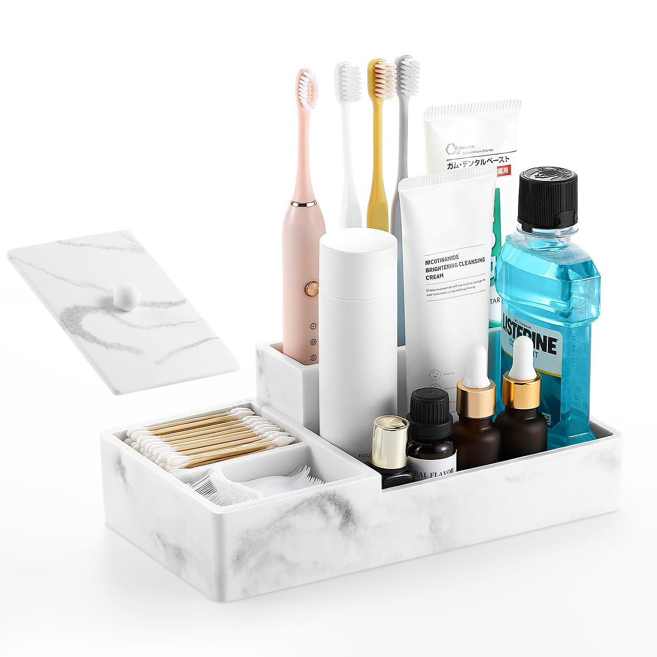 Brayden Studio® Bathroom Counter Organizer, Marble Toothbrush Holder ...